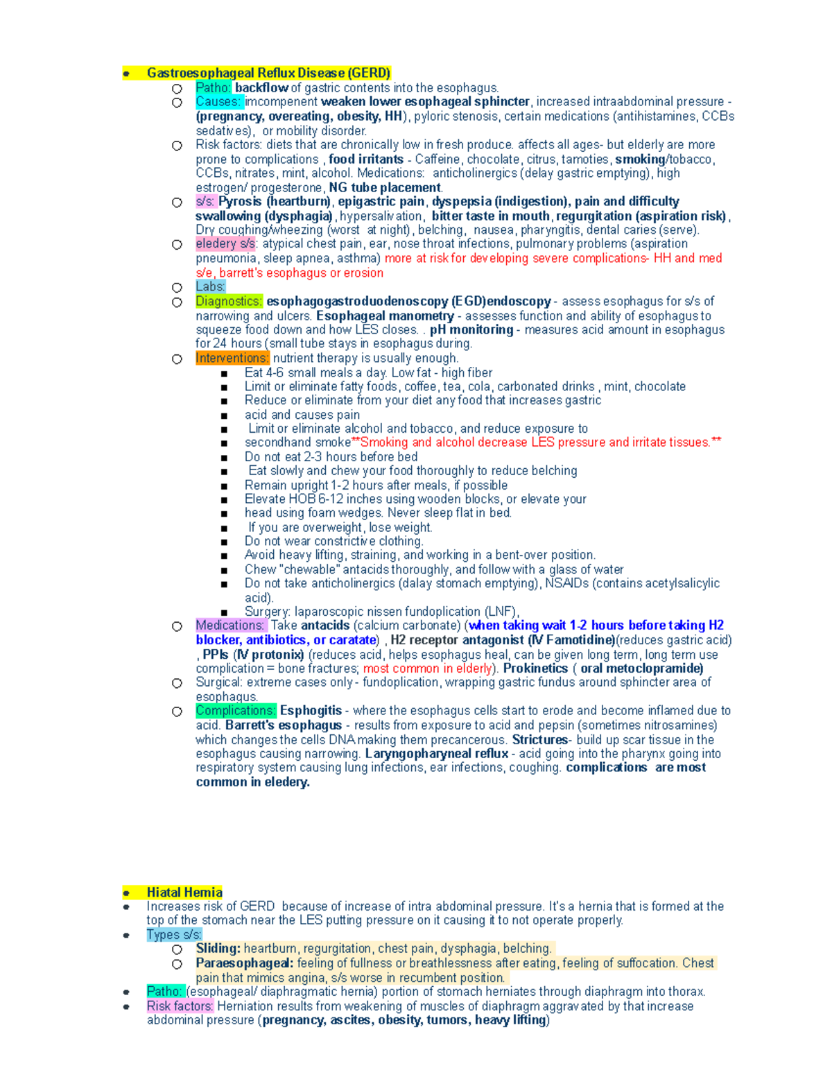 170 -exam #4 study guide outline and notes - Gastroesophageal Reflux ...