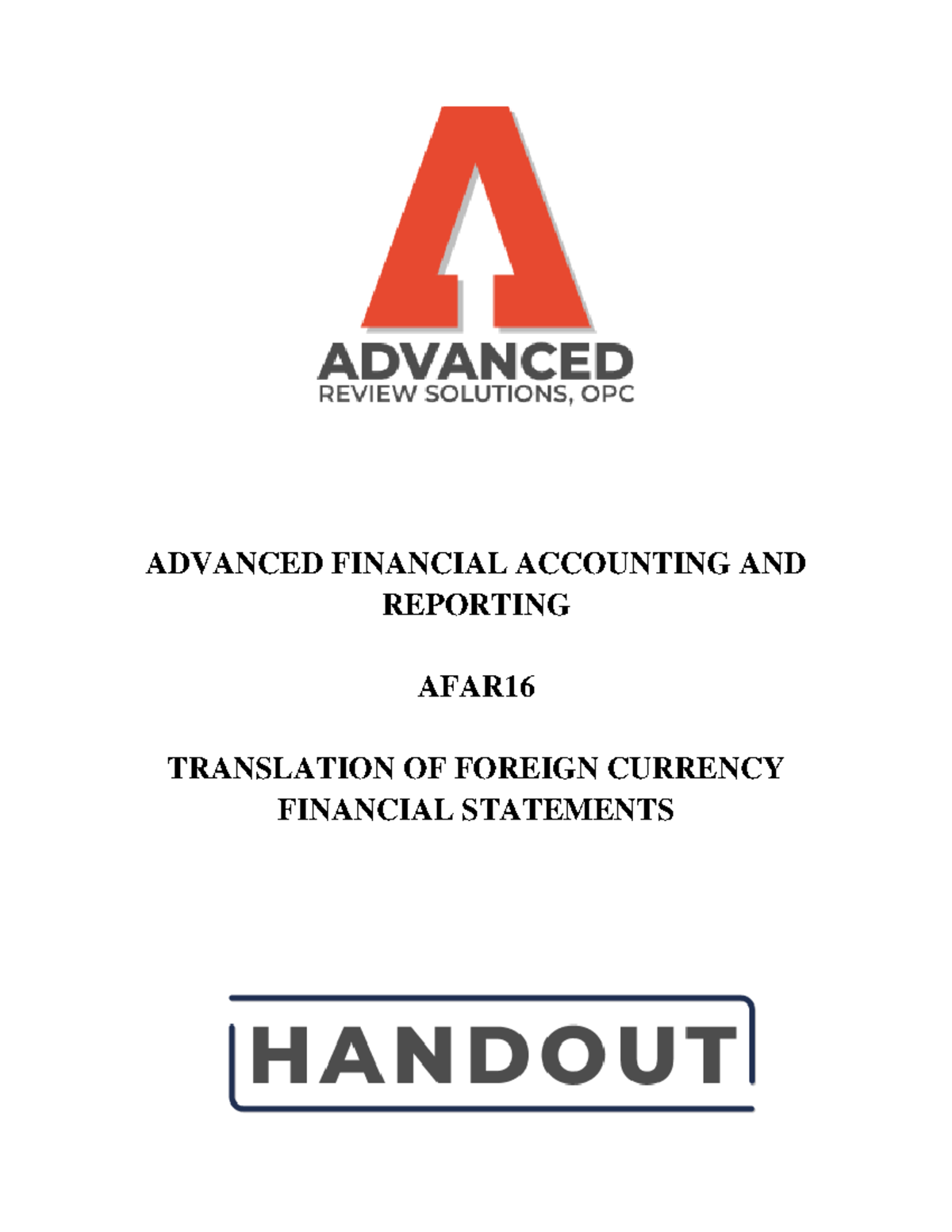 AFAR 16 - afar reviewer materials - ADVANCED FINANCIAL ACCOUNTING AND ...