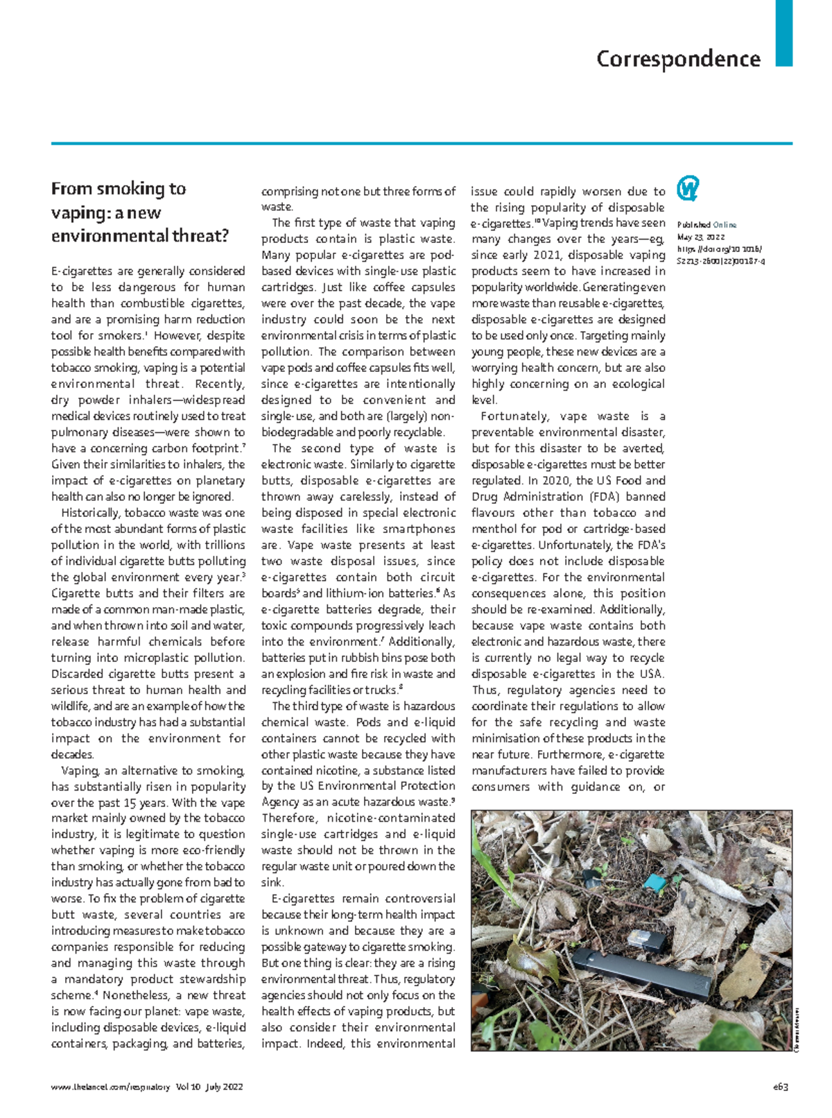 Vaping -lancet - emerging diseases - Correspondence thelancet ...