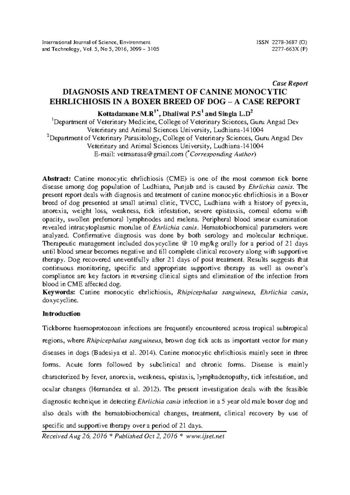 Diagnosis AND Treatment OF Canine Monocytic - Case Report DIAGNOSIS AND ...