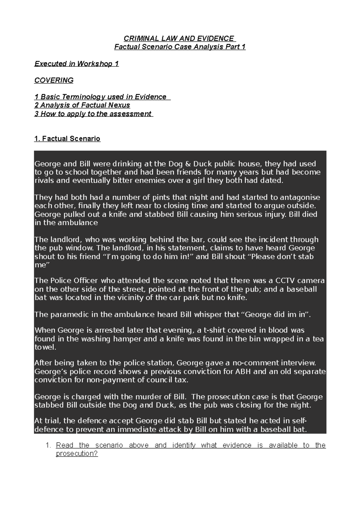 WS 1 - Factual Scenario Case Analysis Part 1 (student) - CRIMINAL LAW ...