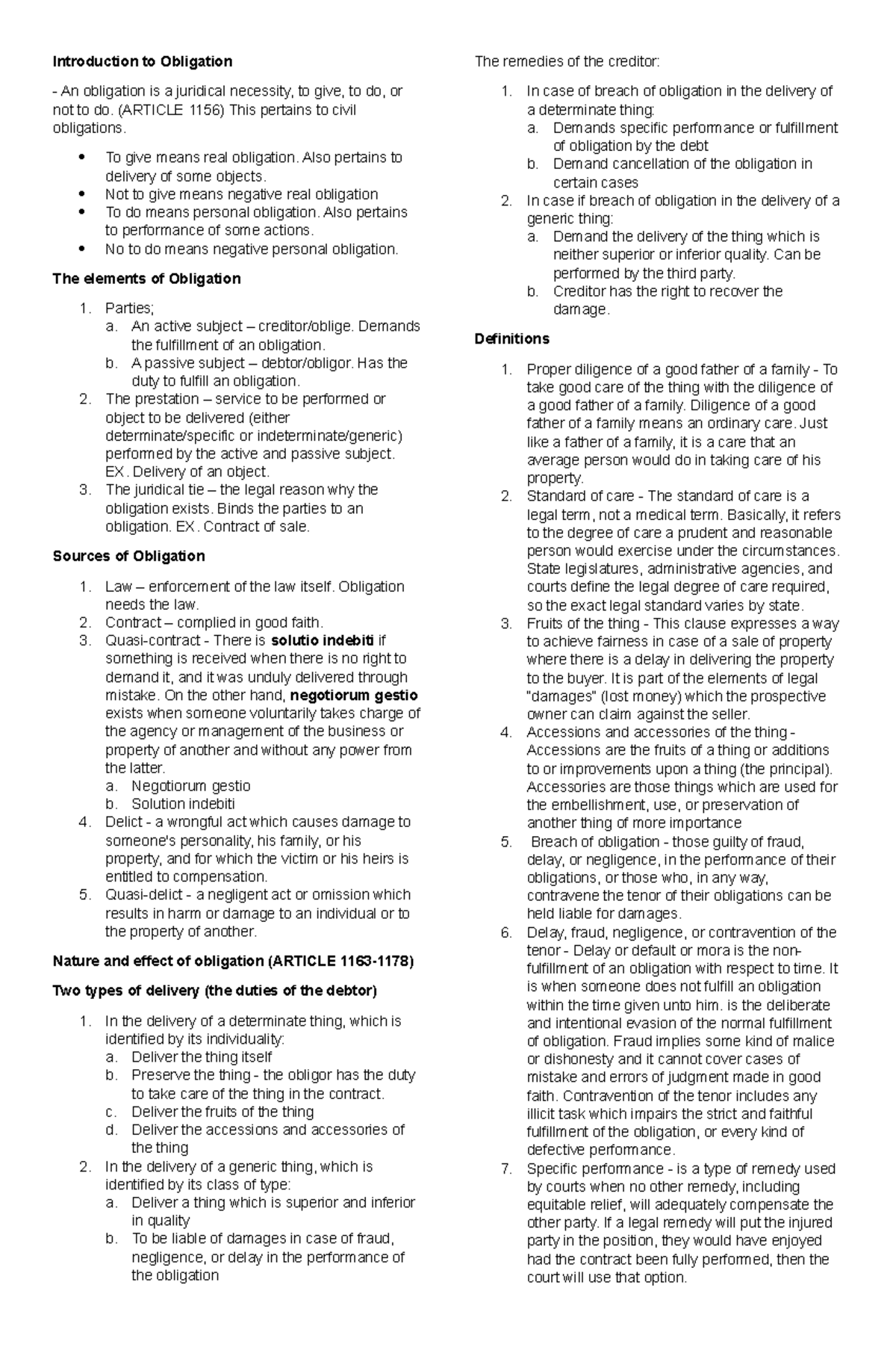 Introduction to Obligation - (ARTICLE 1156) This pertains to civil ...