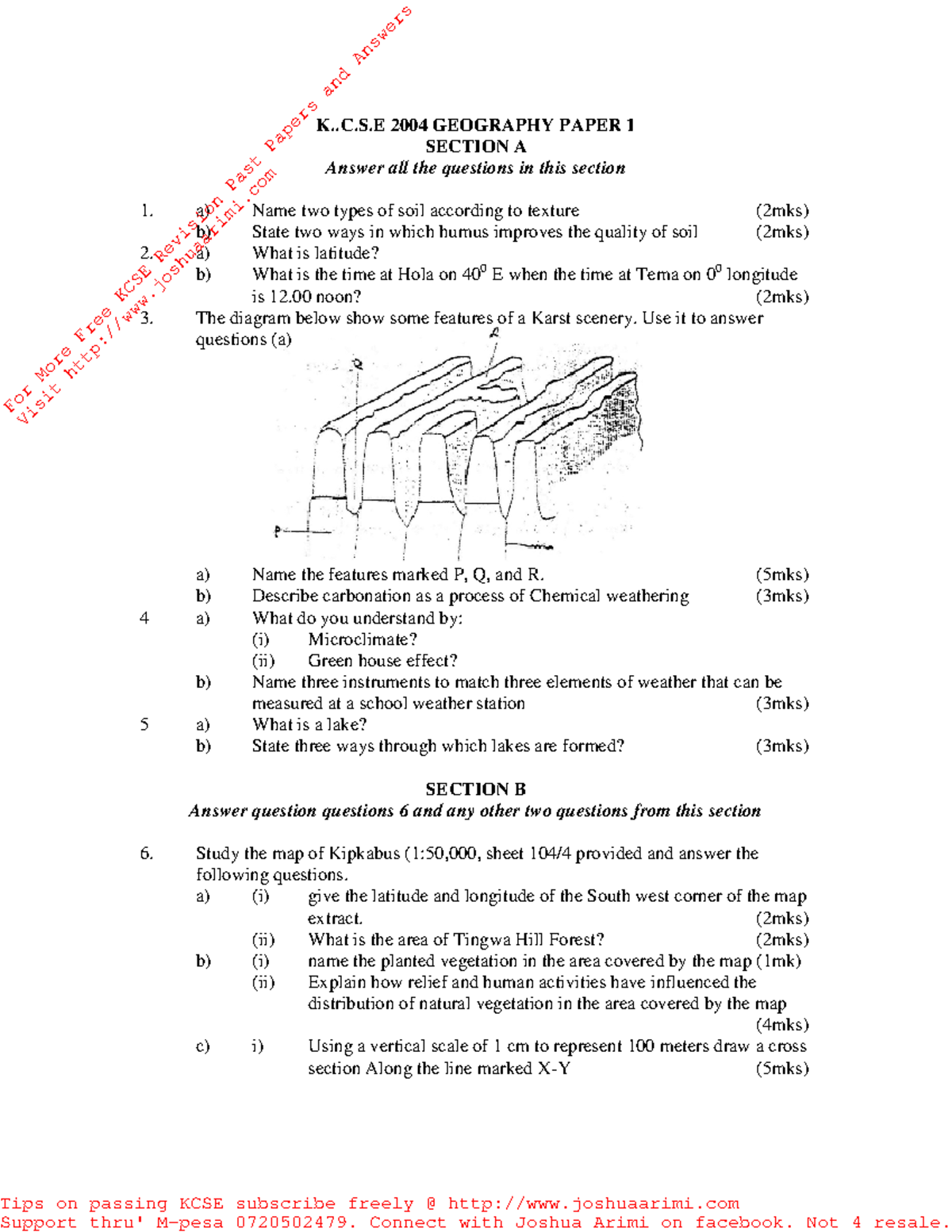 KCSE 2004 Geography Paper 1 - K..C.S 2004 GEOGRAPHY PAPER 1 SECTION A ...