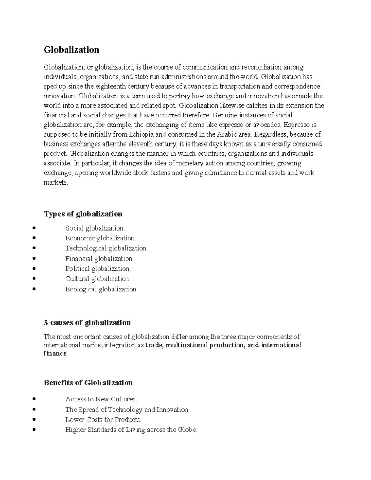 Globalization - Lecture notes Lecture note - Globalization ...