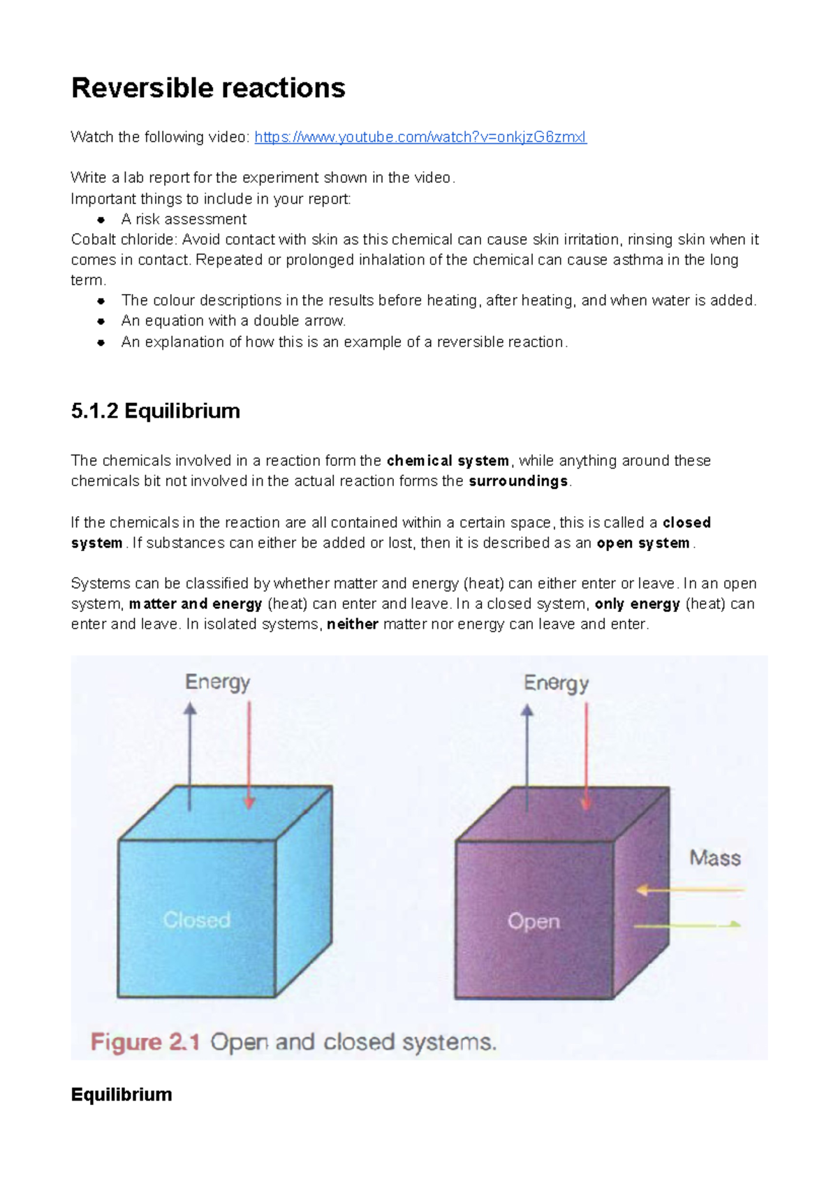 Reversible Reactions - Reversible reactions Watch the following video ...