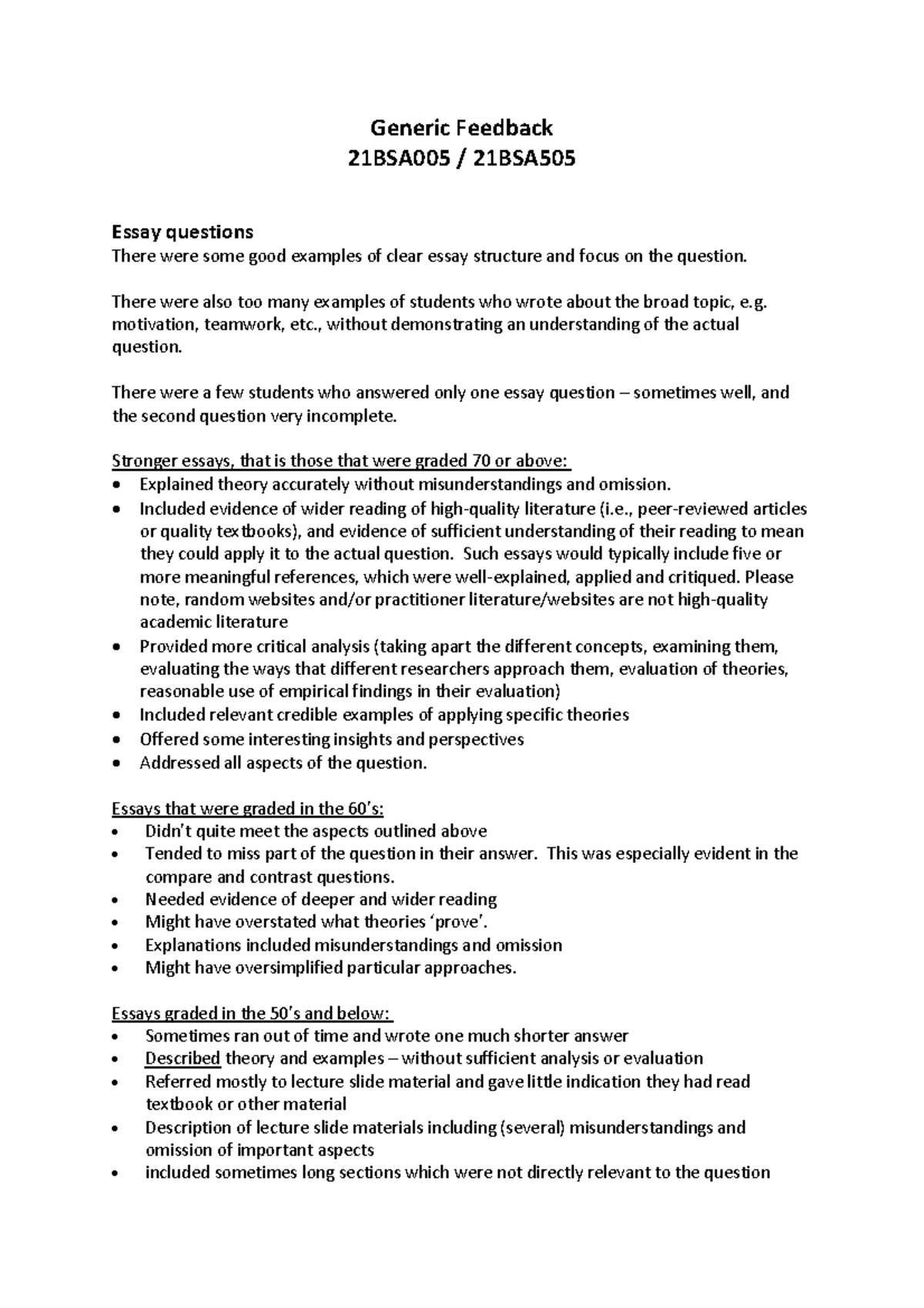 Generic Feedback Exam 21BSA005 505 ED - Generic Feedback 21BSA005 ...