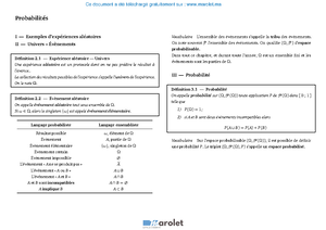 Résumé - resumé du cours probabilité - Statistique : Résumé de cours et ...