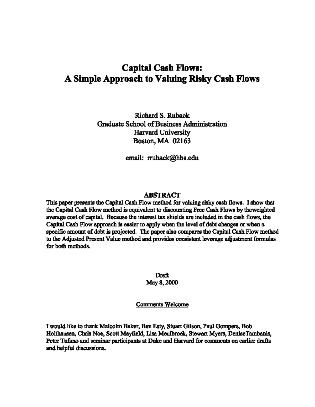 CCF-1 - Capital cash flow reading - Financial management - Studocu