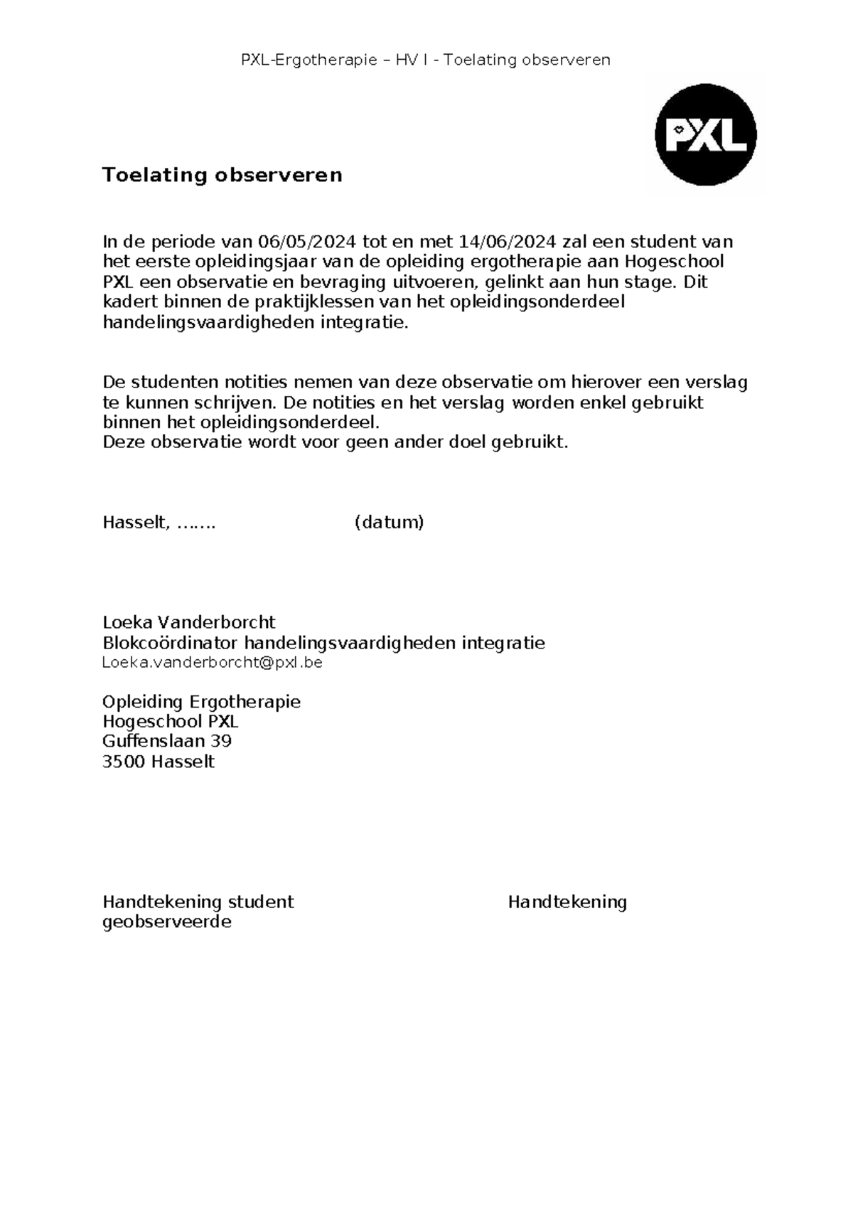 Toelating observatie stage HV I 2324 - PXL-Ergotherapie – HV I ...