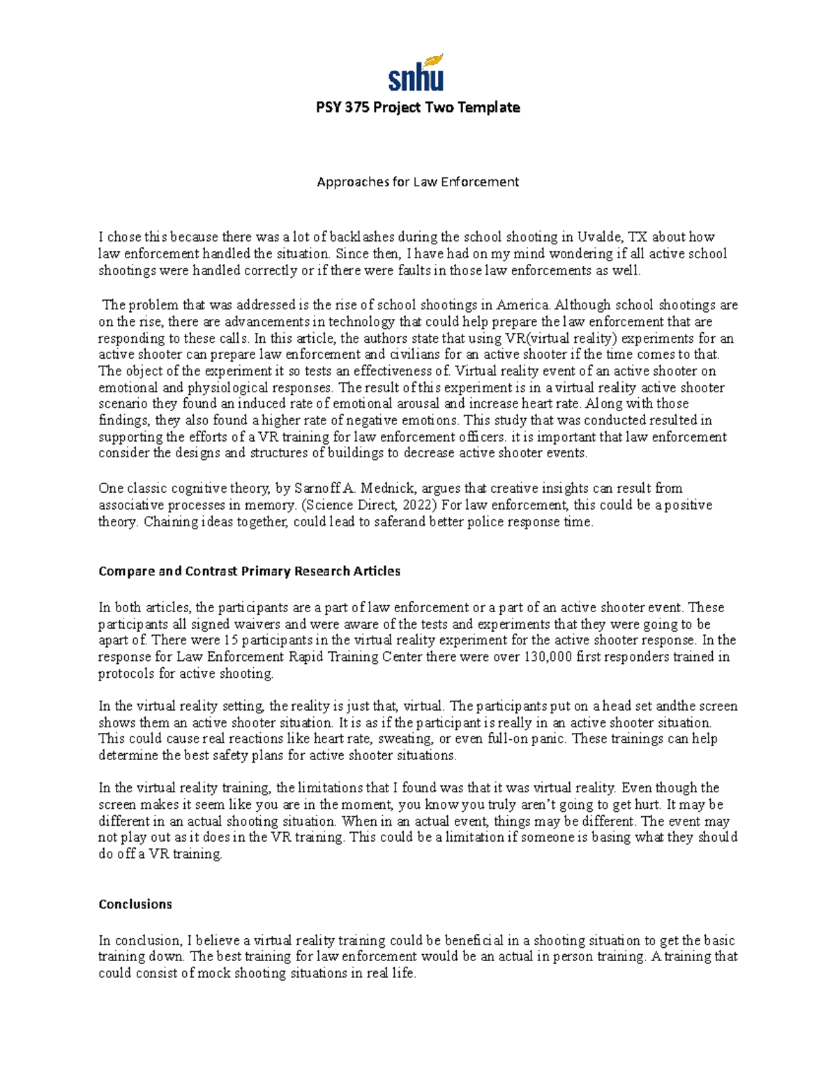 PSY 375 Project Two - PSY 375 Project Two Template Approaches for Law ...