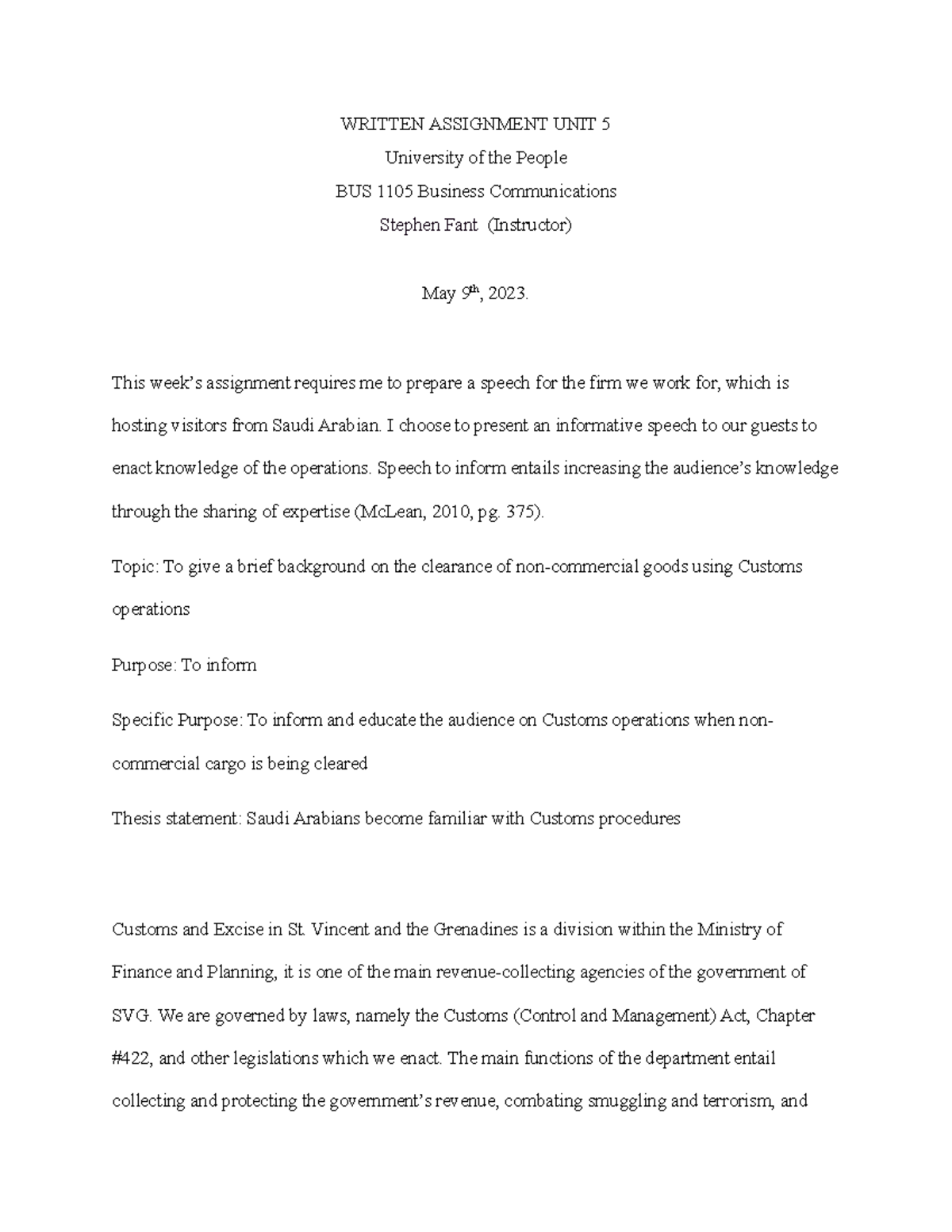 Bus 1105 unit 5 wittem assignment - WRITTEN ASSIGNMENT UNIT 5 ...