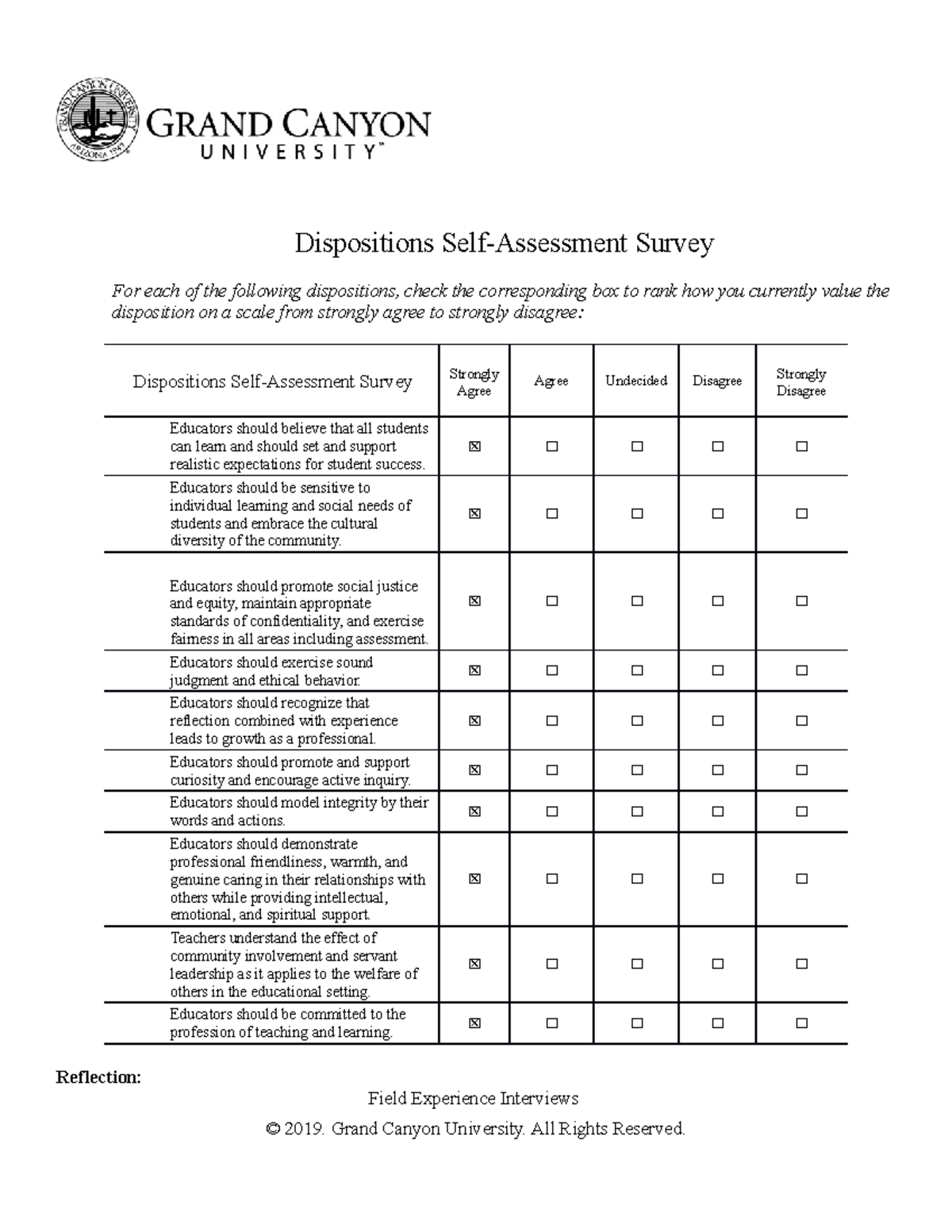 Dispositions Self-Assessment - SEC-201 - GCU - Studocu