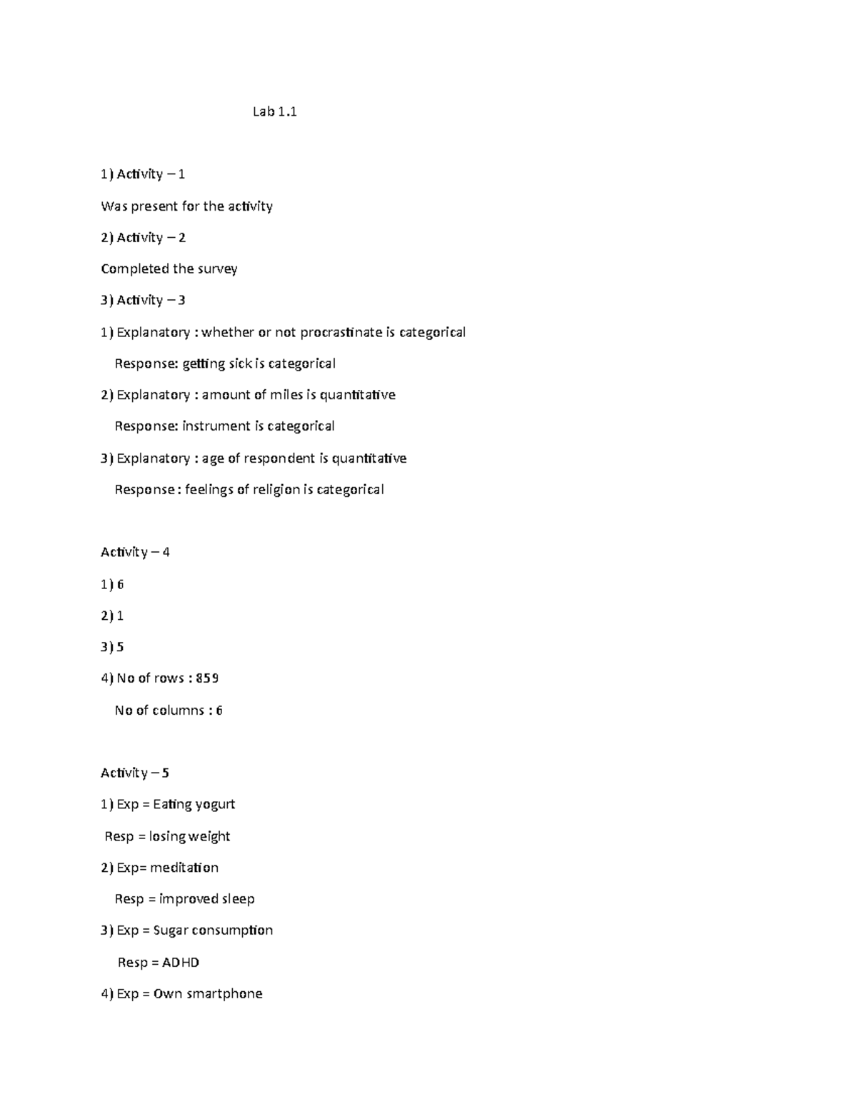 Lab 1.1 lab assignment - Lab 1. Activity – 1 Was present for the ...