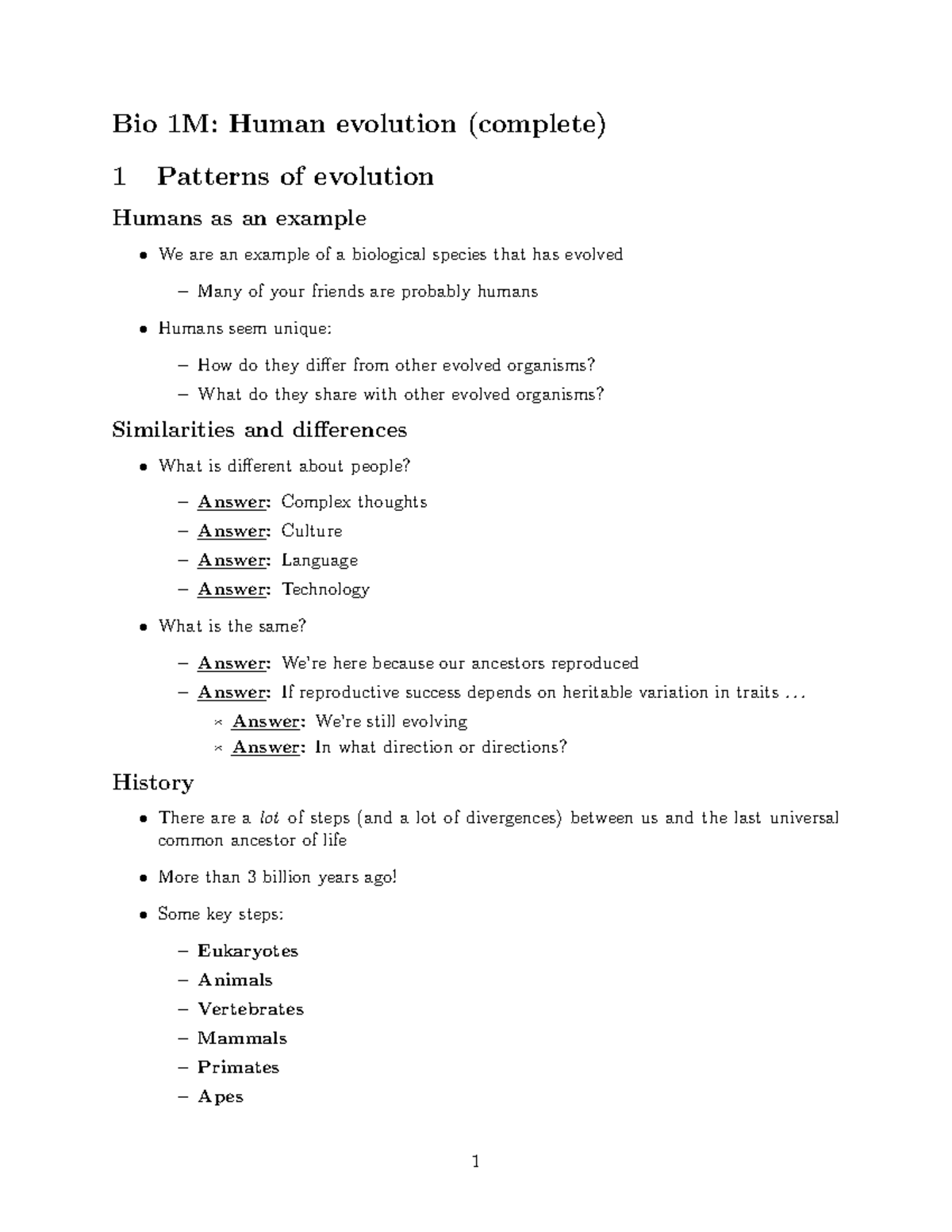 Humans Evolution Lecture Notes 2021 - bio 1m03 - McMaster - Studocu