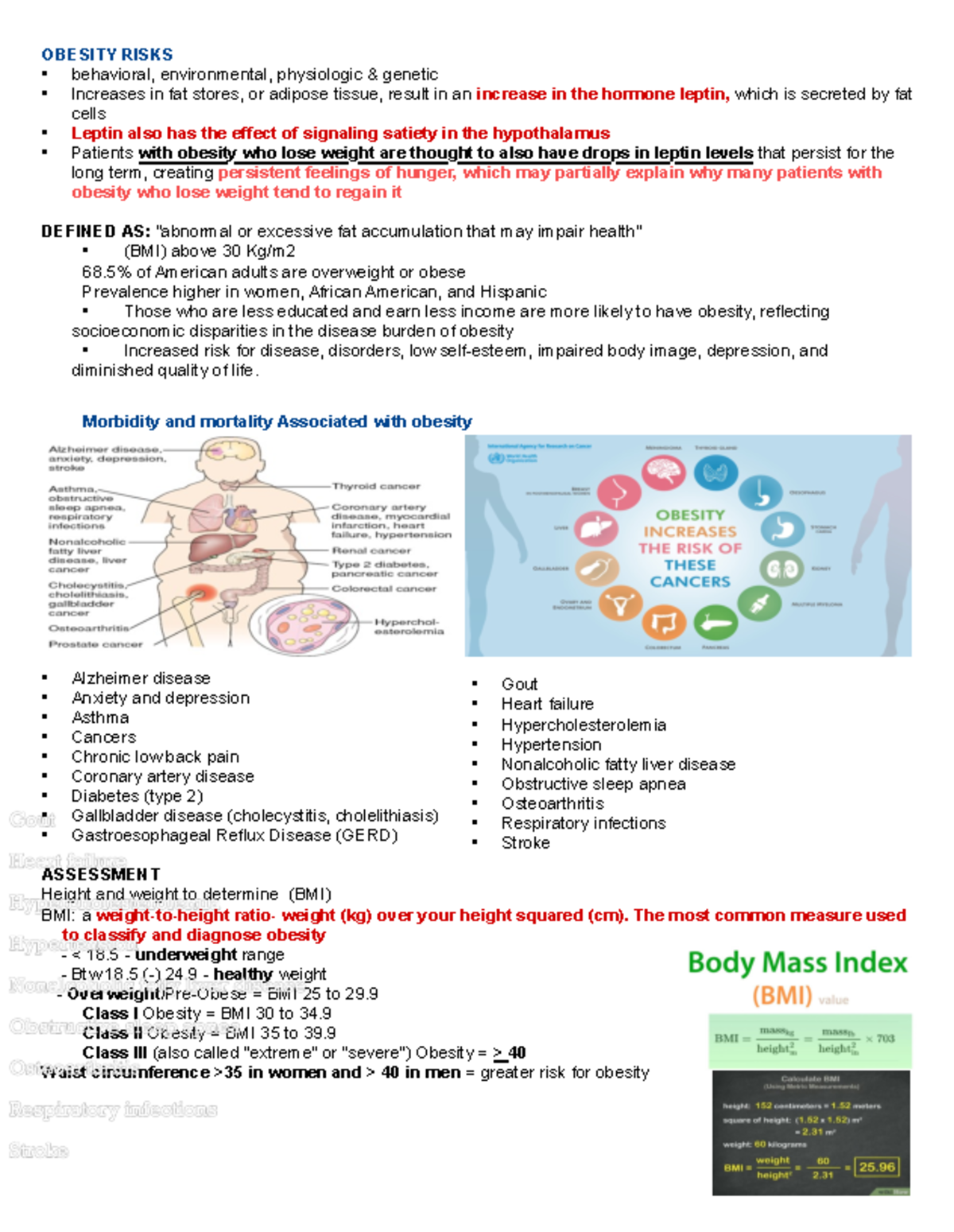 CH 42 Obesity - Notes - OBESITY RISKS behavioral, environmental ...