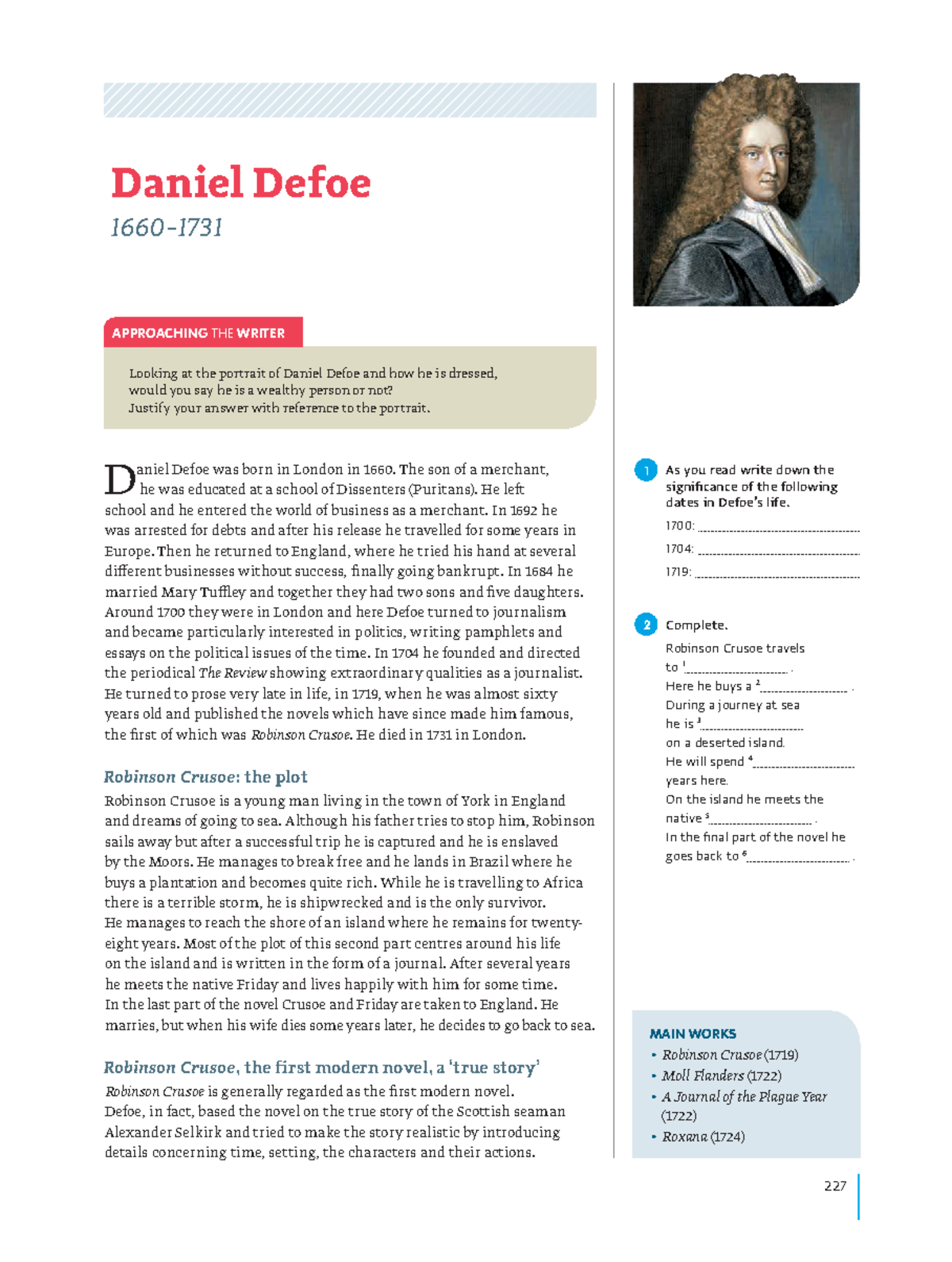 227-237 Defoe - Daniel Defoe 1660- Looking at the portrait of Daniel ...