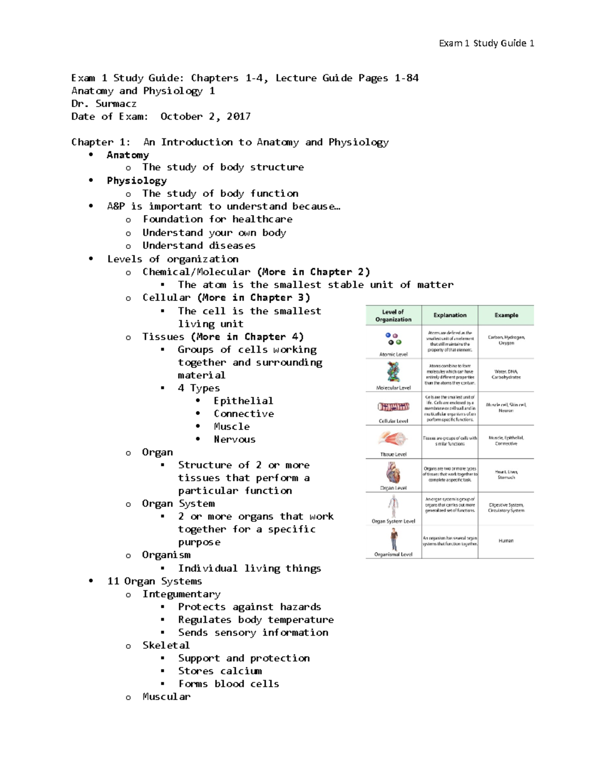 Exam 1 Study Guide - Notes for the first exam Surmacz - Exam 1 Study ...