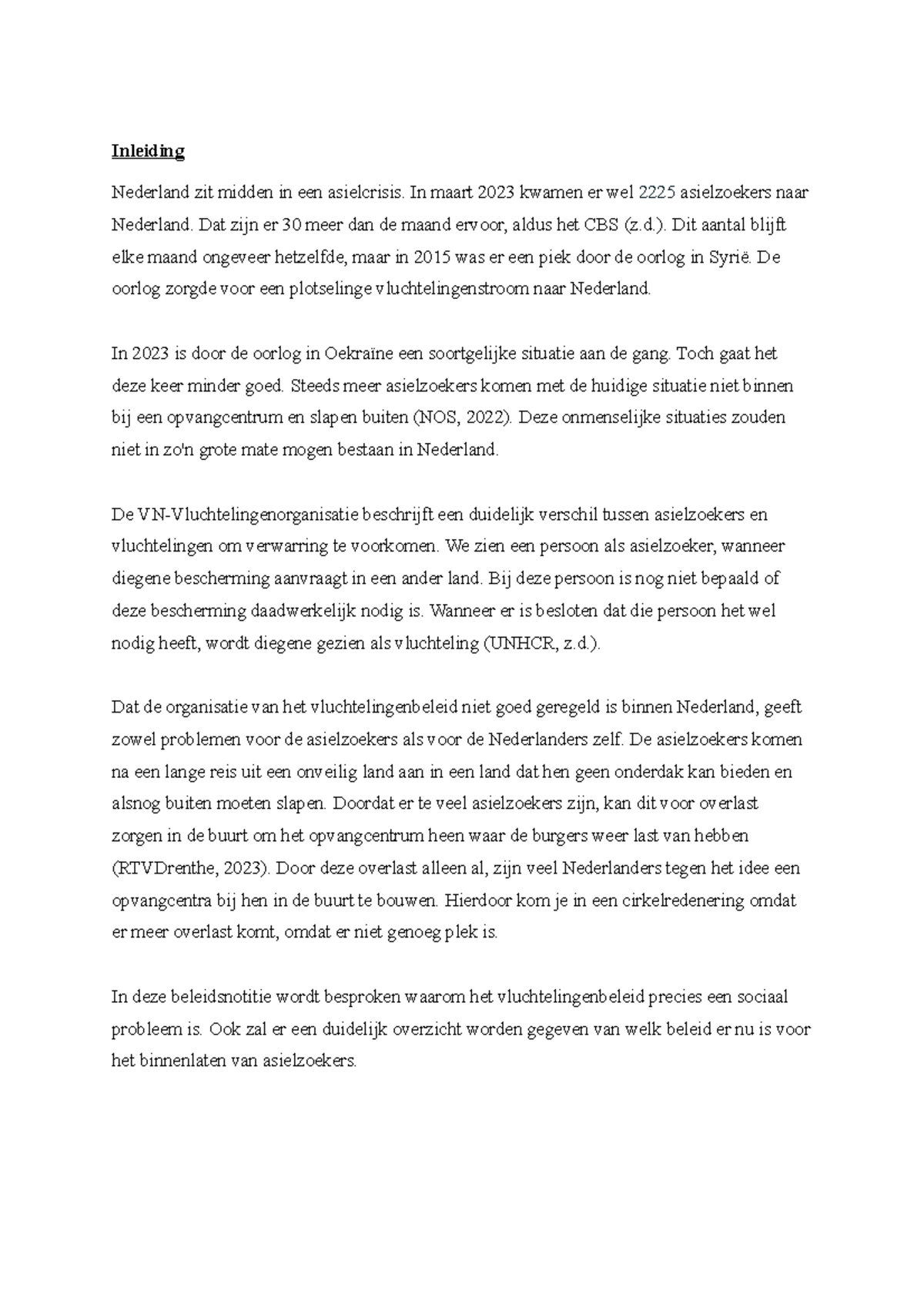 ECHT beleidsnotitie - Inleiding Nederland zit midden in een asielcrisis ...