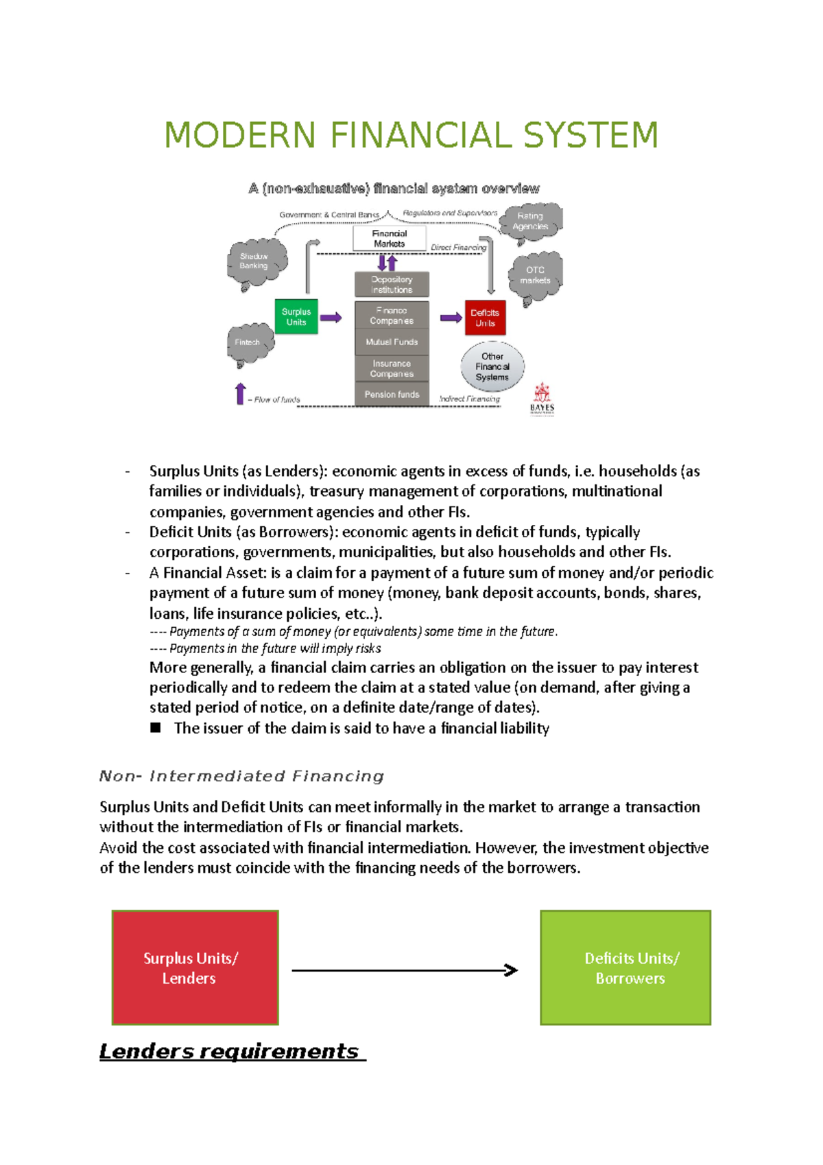 Modern Financial System - MODERN FINANCIAL SYSTEM Surplus Units (as ...