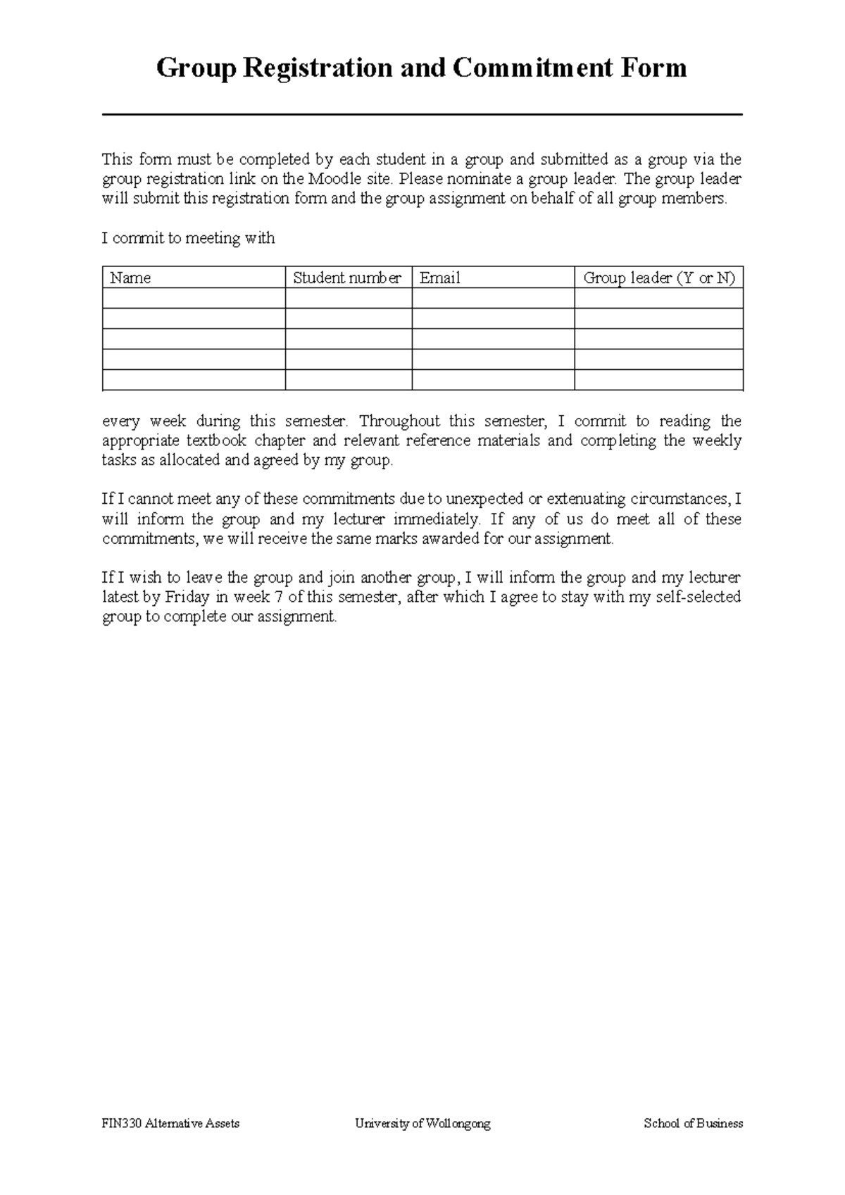 Group registration and commitment form - Group Registration and ...