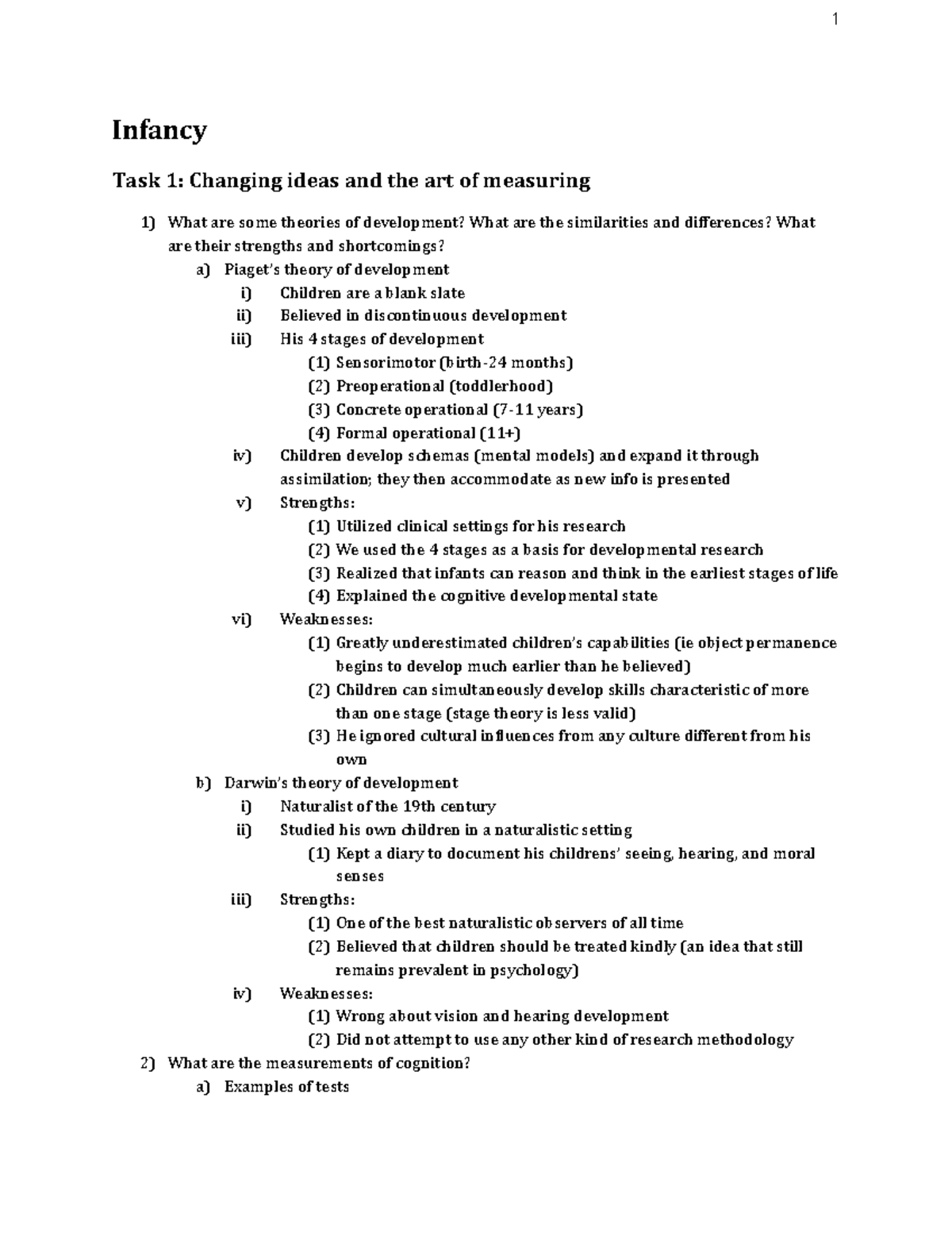 Infancy Summary - 1 Infancy Task 1: Changing ideas and the art of ...