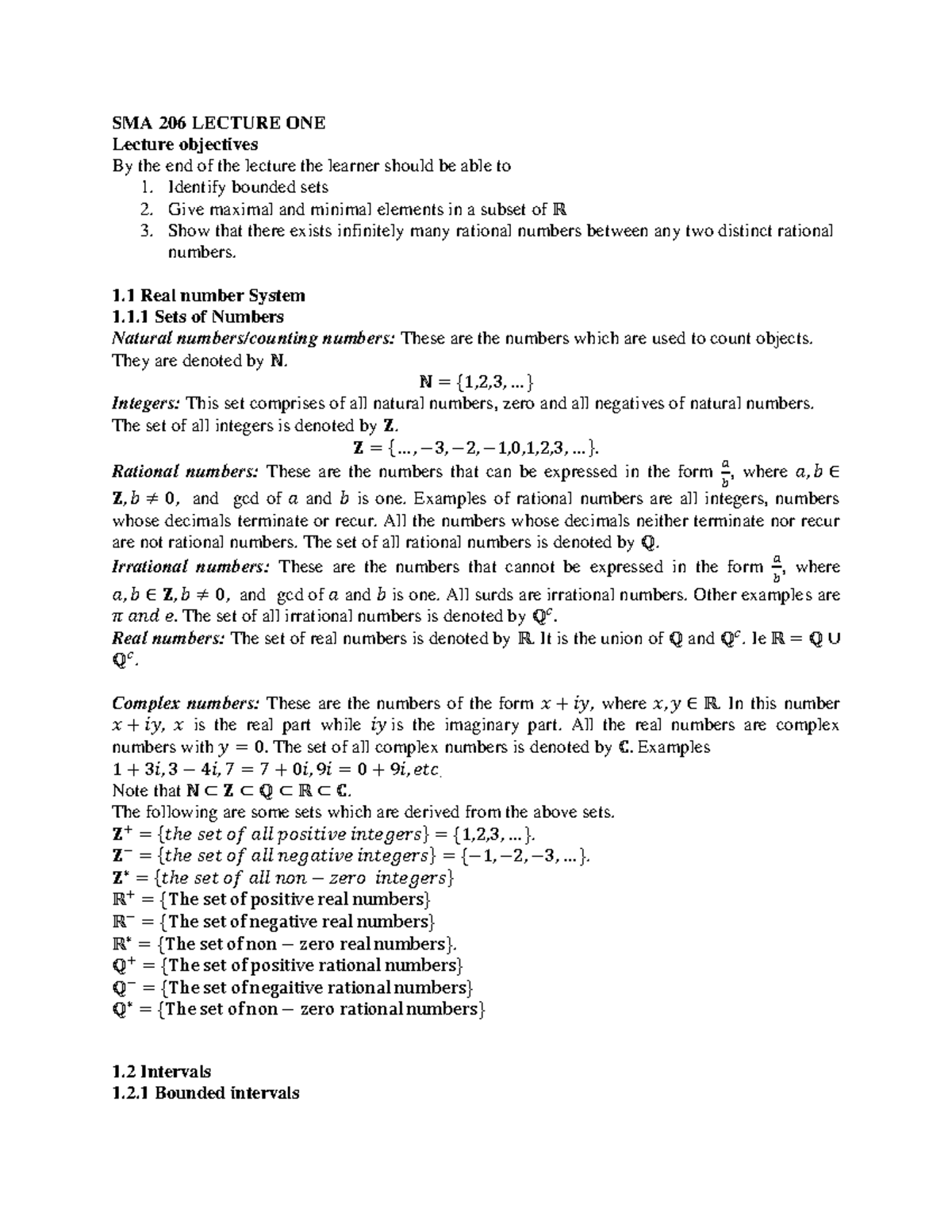 Sma 206 lecture one - FRIENDLY TO STUDENTS - SMA 206 LECTURE ONE ...