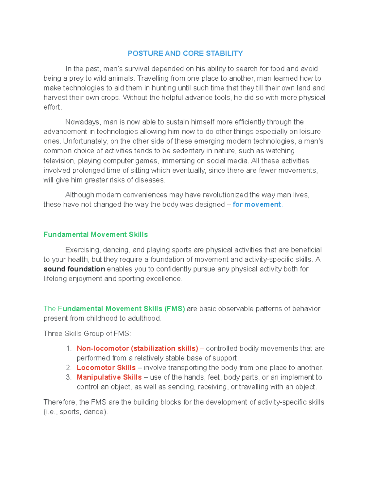 Posture AND CORE Stability - POSTURE AND CORE STABILITY In the past ...