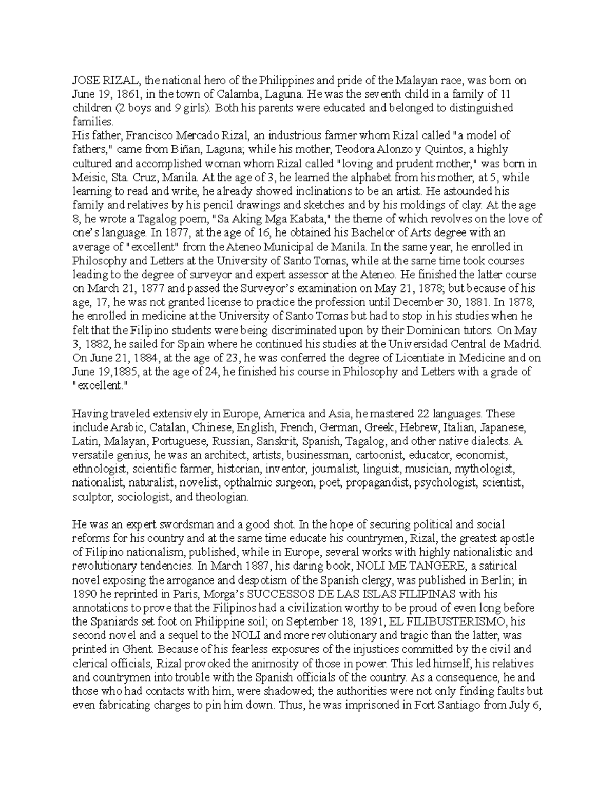 Rizal lifework and writings - JOSE RIZAL, the national hero of the ...