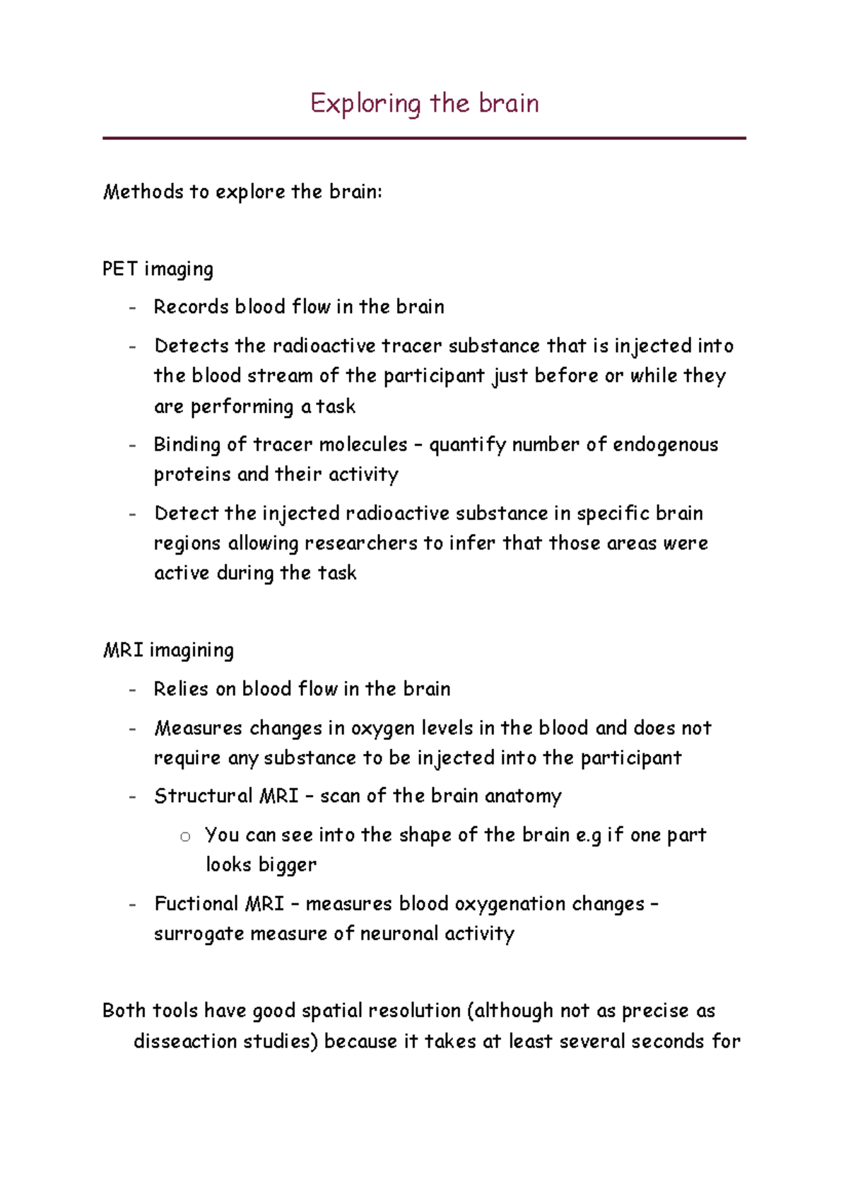3. exploring the brain - Lecture notes 3 - Exploring the brain Methods ...