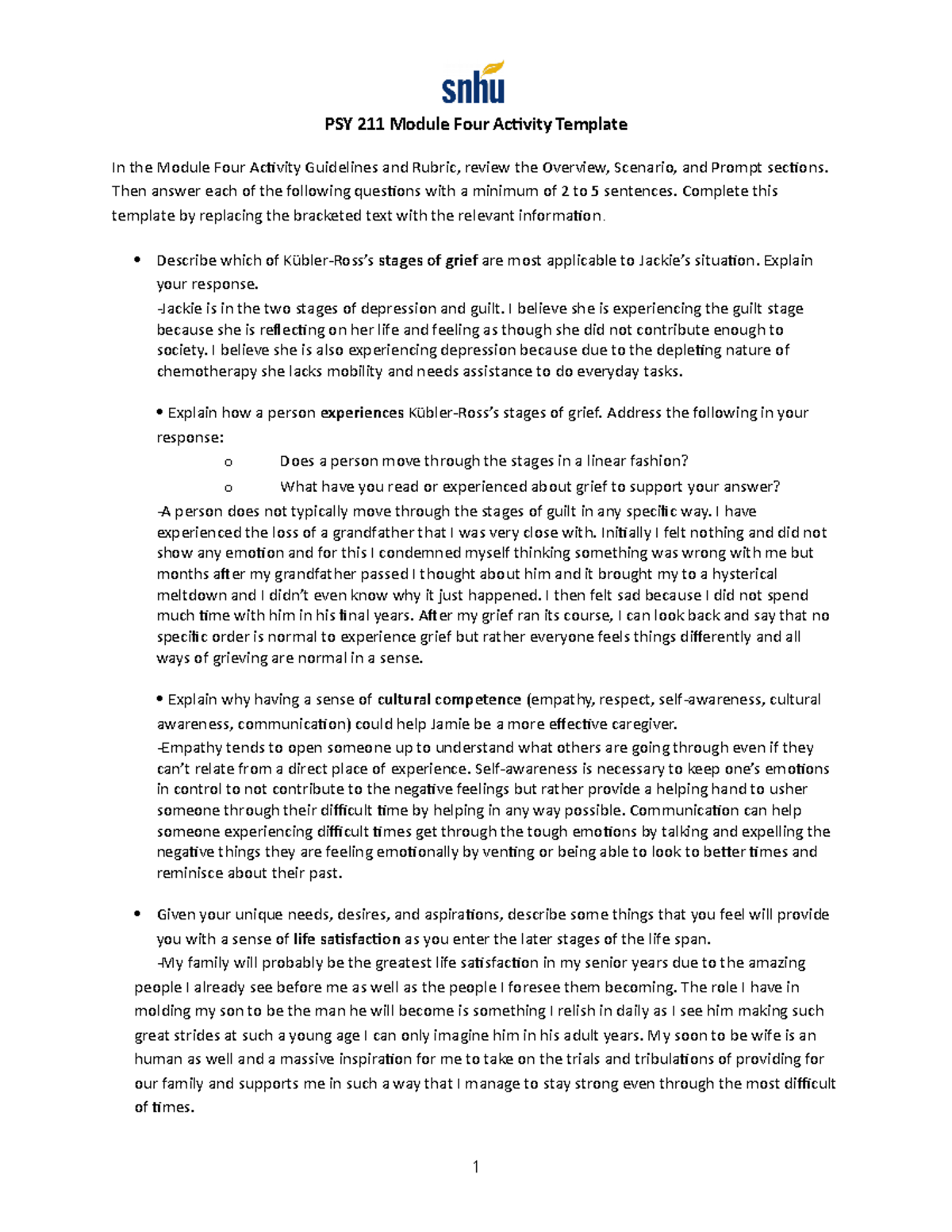 4-2 Activity - PSY 211 Module Four Activity Template In the Module Four ...