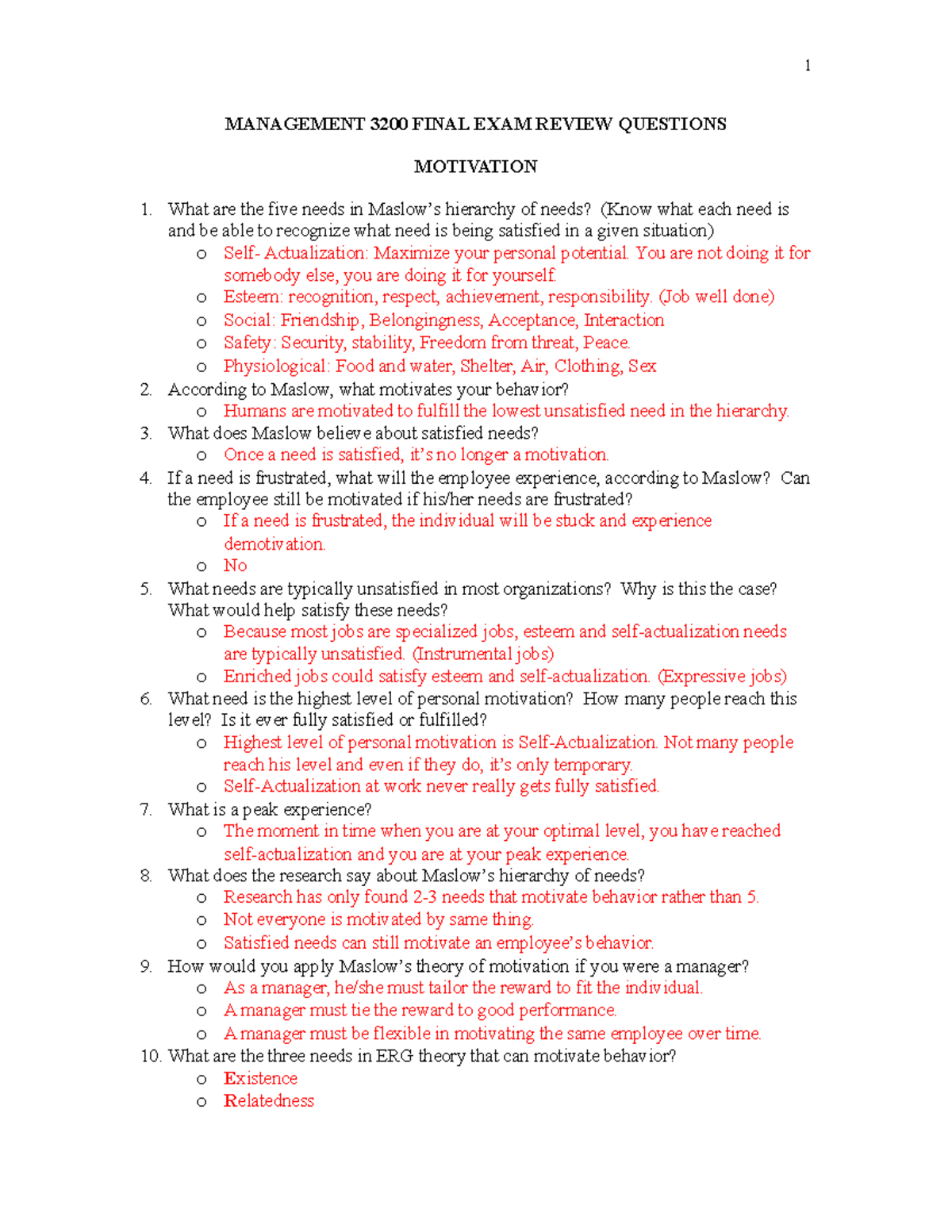 Exam review questions - Question Answers - MANAGEMENT 3200 FINAL EXAM ...