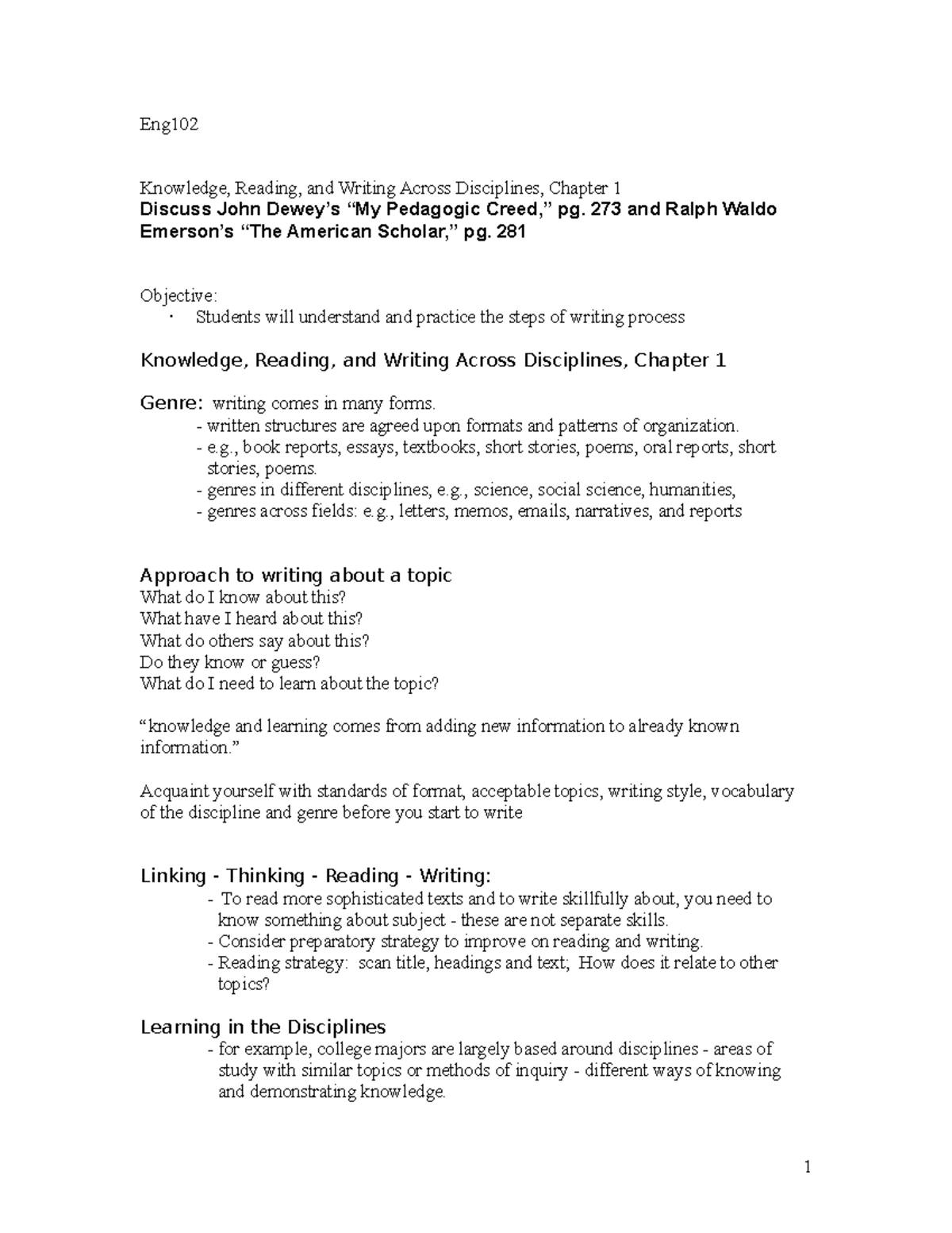 Eng10I Emerson Dewey - assignment idex plan - Eng Knowledge, Reading ...