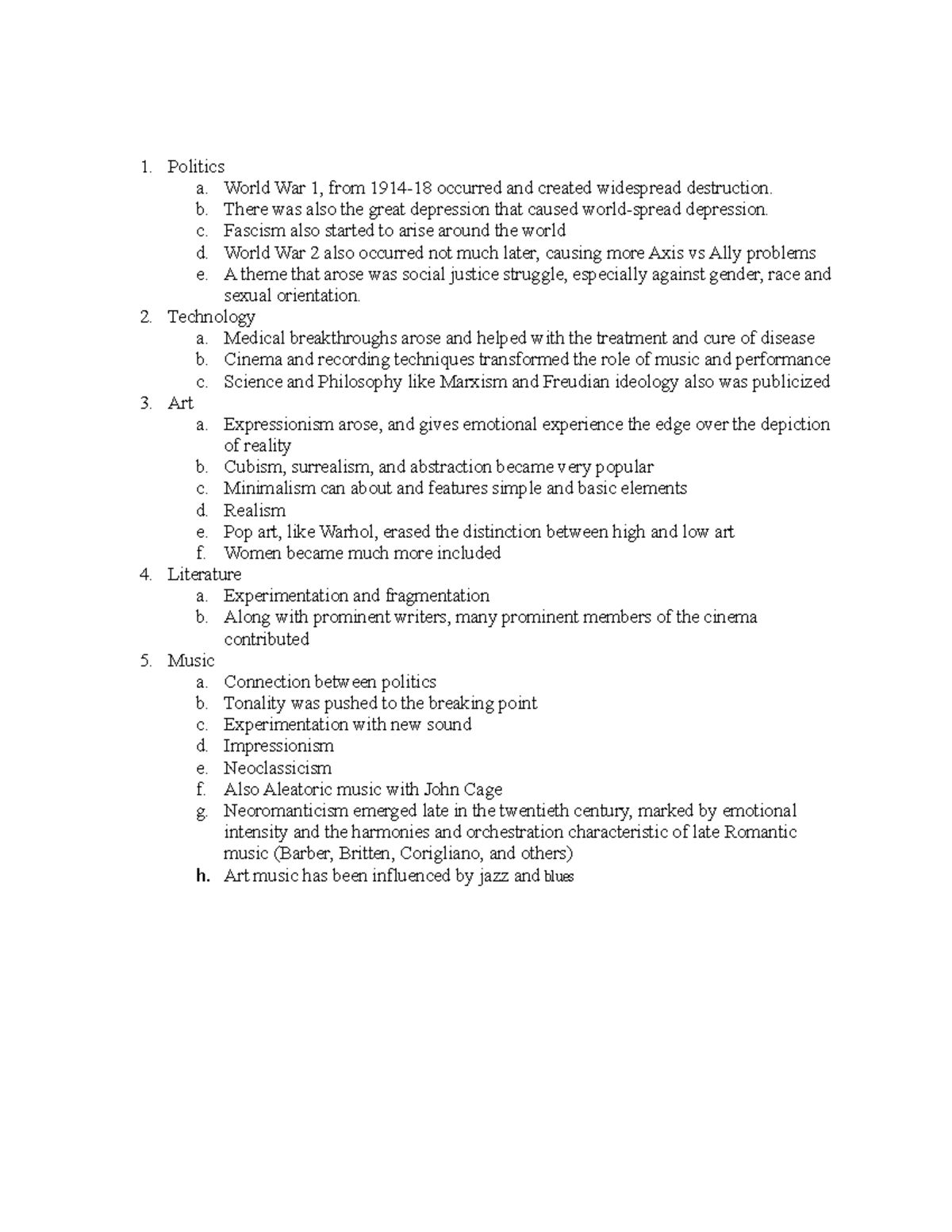 20th Century Music Notes - Intro Music History - Politics a. World War ...