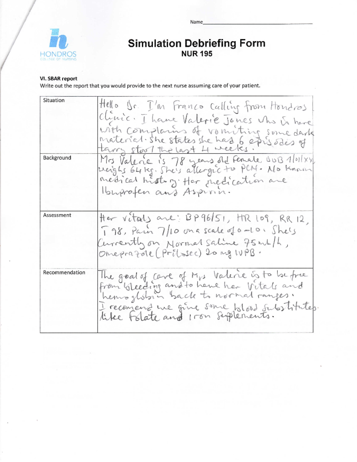 Img003 - Debriefing form - i,' HONDROS , ,i,` ", I,Cl^ :J Name ...