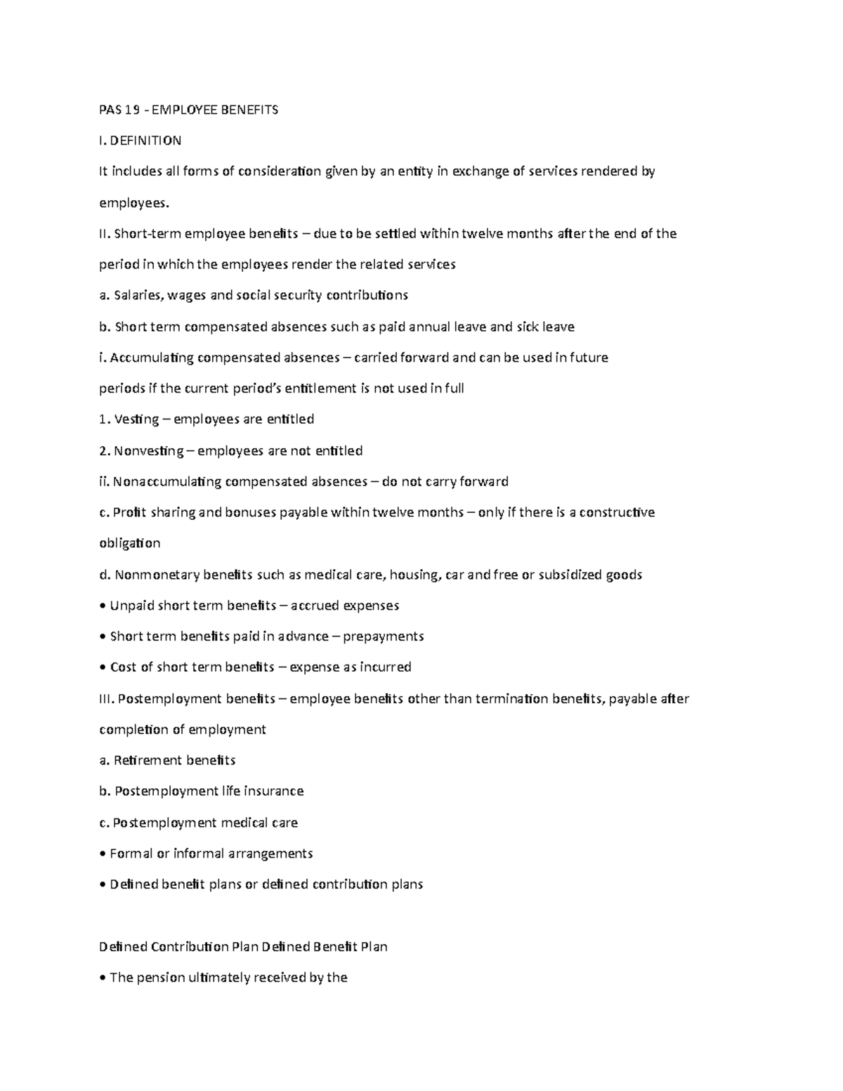 PAS 19 Accounting Coursework Useful - PAS 19 - EMPLOYEE BENEFITS I ...