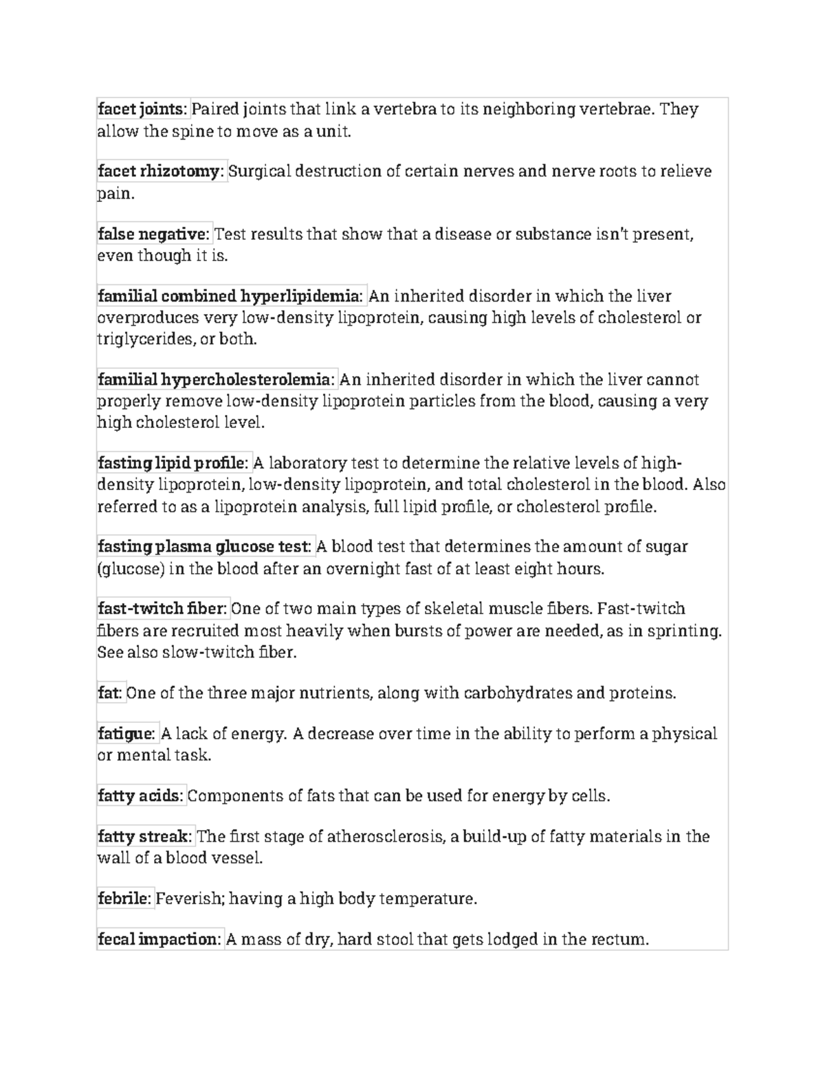 Medical Dictionary Letter F - facet joints: Paired joints that link a ...