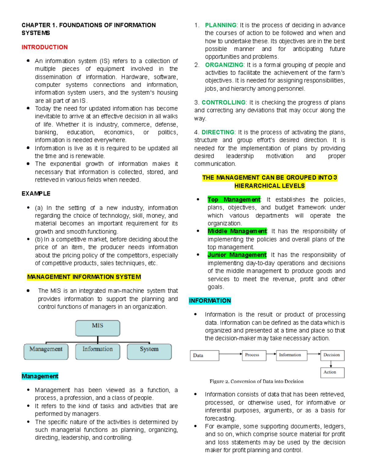 MIS - Notes - CHAPTER 1. FOUNDATIONS OF INFORMATION SYSTEMS ...