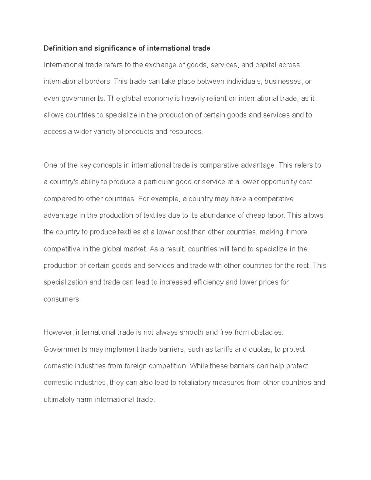 International trade course outline Introduction, comparative advantage ...