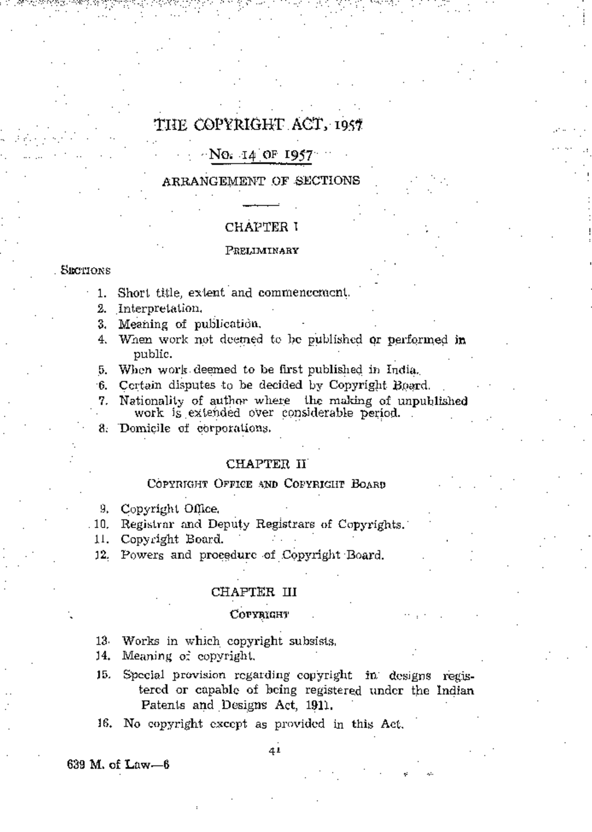 Copyright act notes - SECTIONS THE COP'RtGHtt ACT, 1957 No~ 14 OF 1957 ...