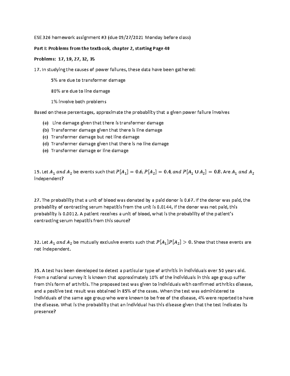 ESE 326 assignment 3 FL2021 - ESE 326 homework assignment #3 (due 09/27 ...