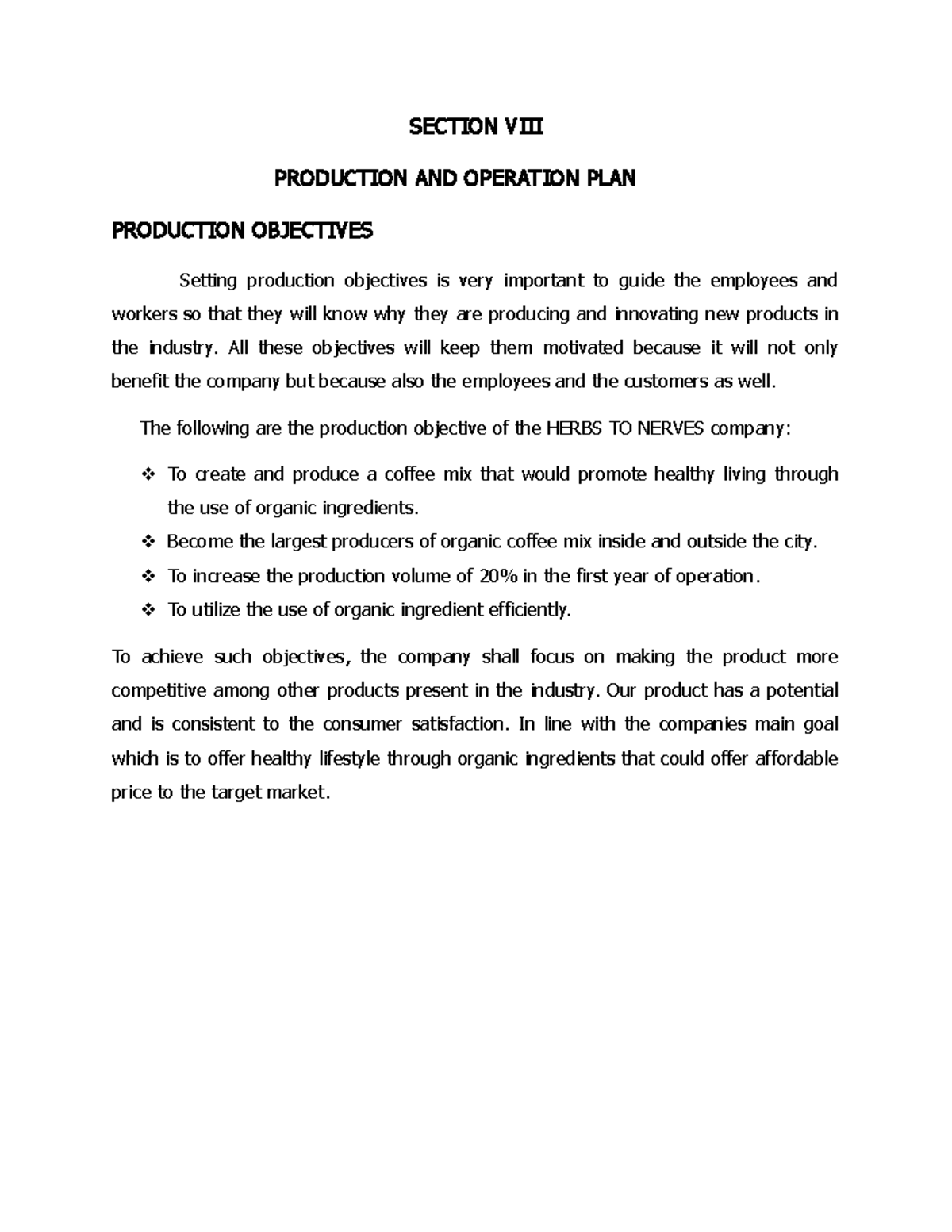 Business PLAN Section 8 - Copy - SECTION VIII PRODUCTION AND OPERATION PLAN PRODUCTION ...