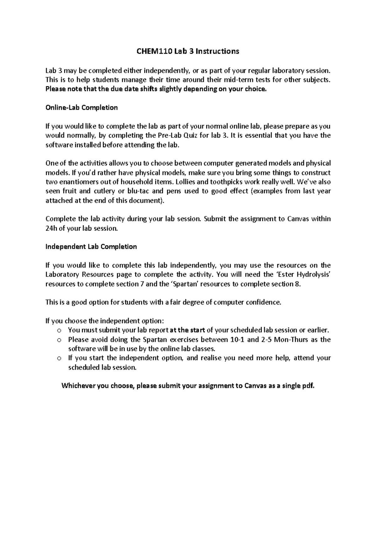 CHEM110 Lab 3 Instructions 2022 - CHEM110 Lab 3 Instructions Lab 3 may ...