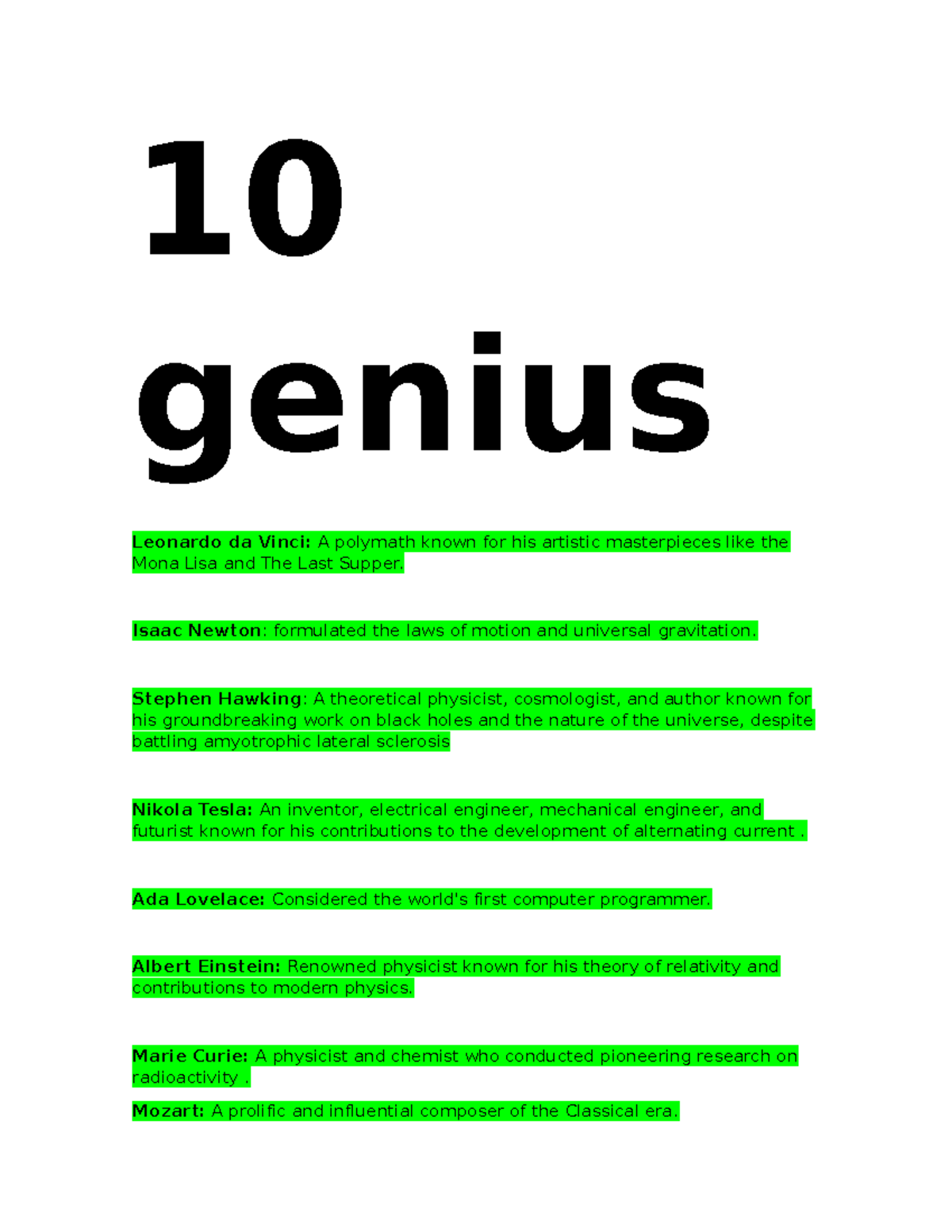 10 genius - hola espero les sirva - 10 genius Leonardo da Vinci: A ...