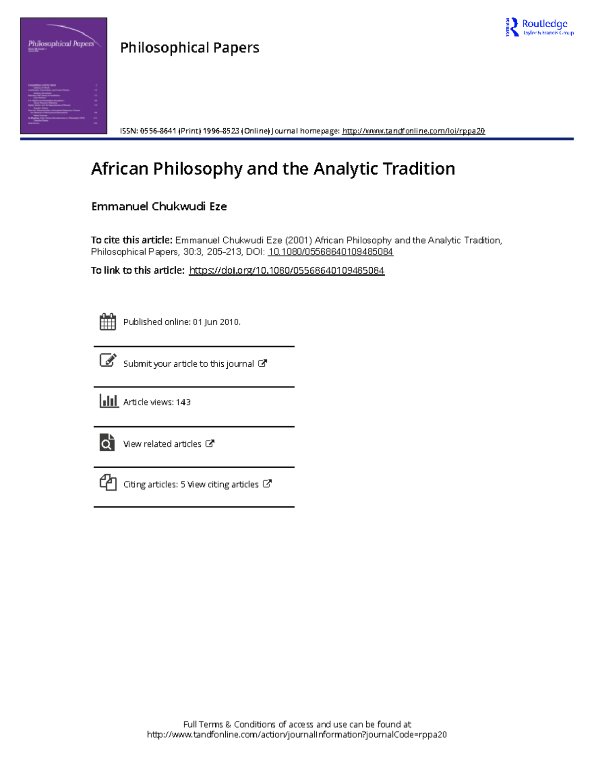 African Philosophy and the Analytic Tradition 4372d4b55a2d767421 ...
