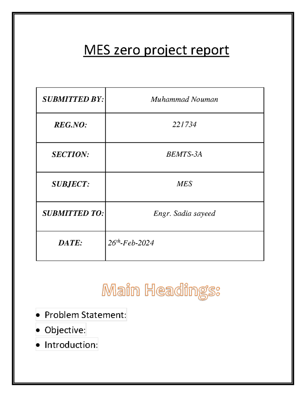 221734 Mes project - Negative - MES zero project report SUBMITTED BY ...