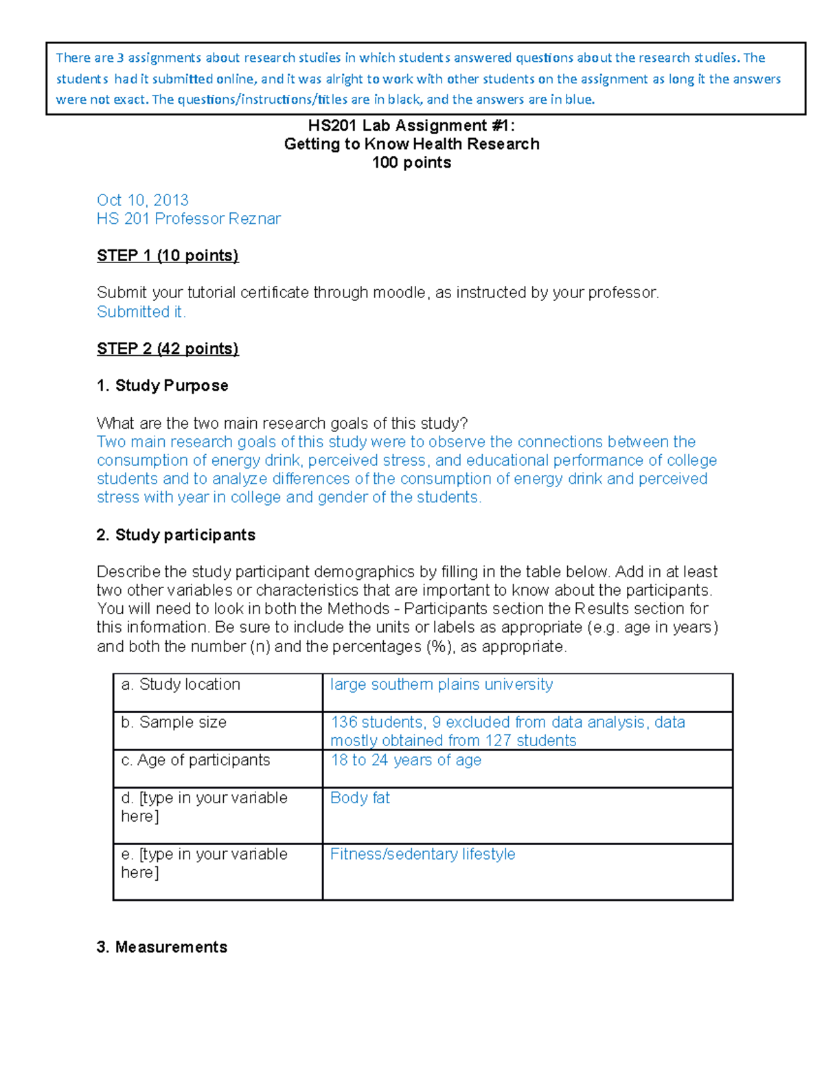 Seminar assignments - hs201 lab assignments - There are 3 assignments ...