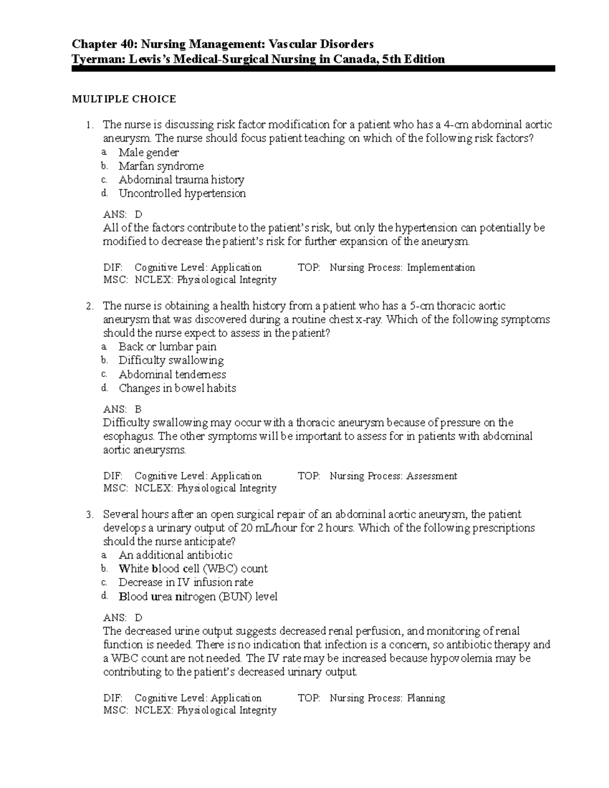 40 - good luck - Chapter 40: Nursing Management: Vascular Disorders ...