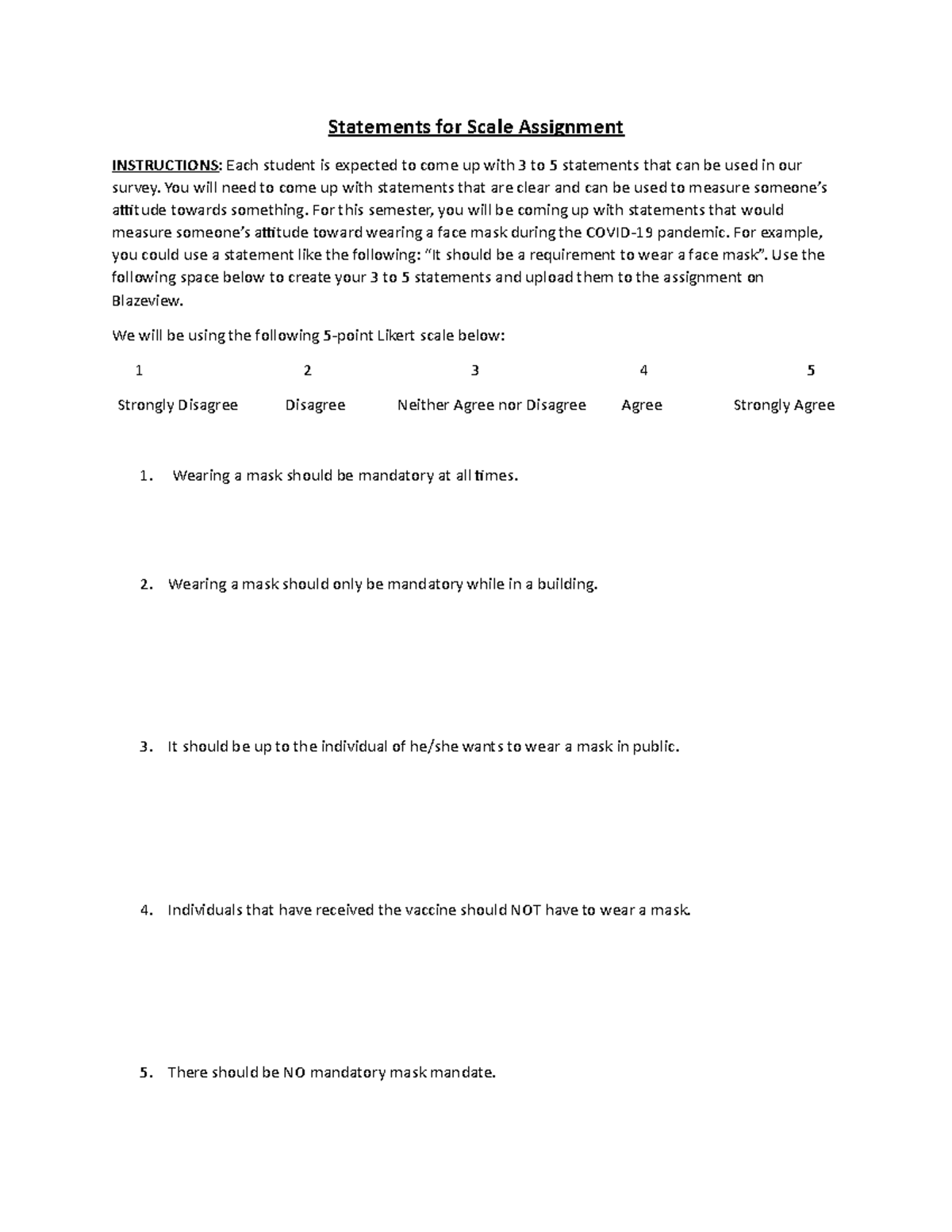 Statements for Scale Assignment - Statements for Scale Assignment ...