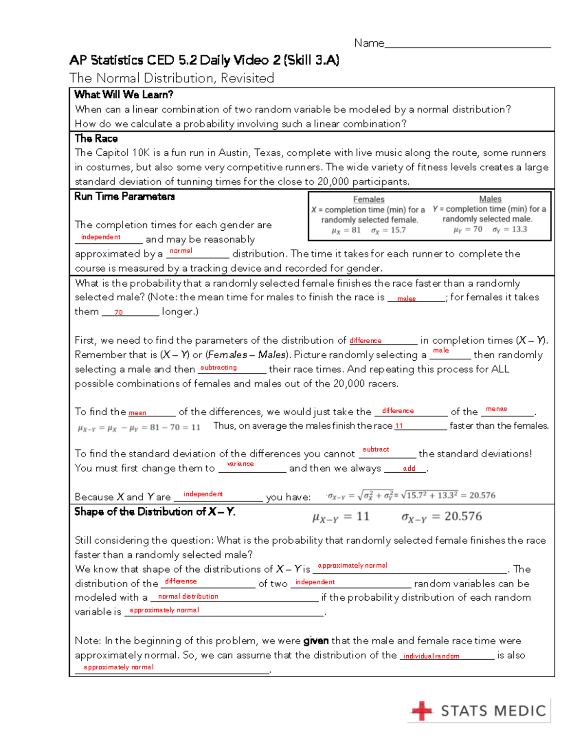 5.22 The Normal Distribution, Revisited - Name ...