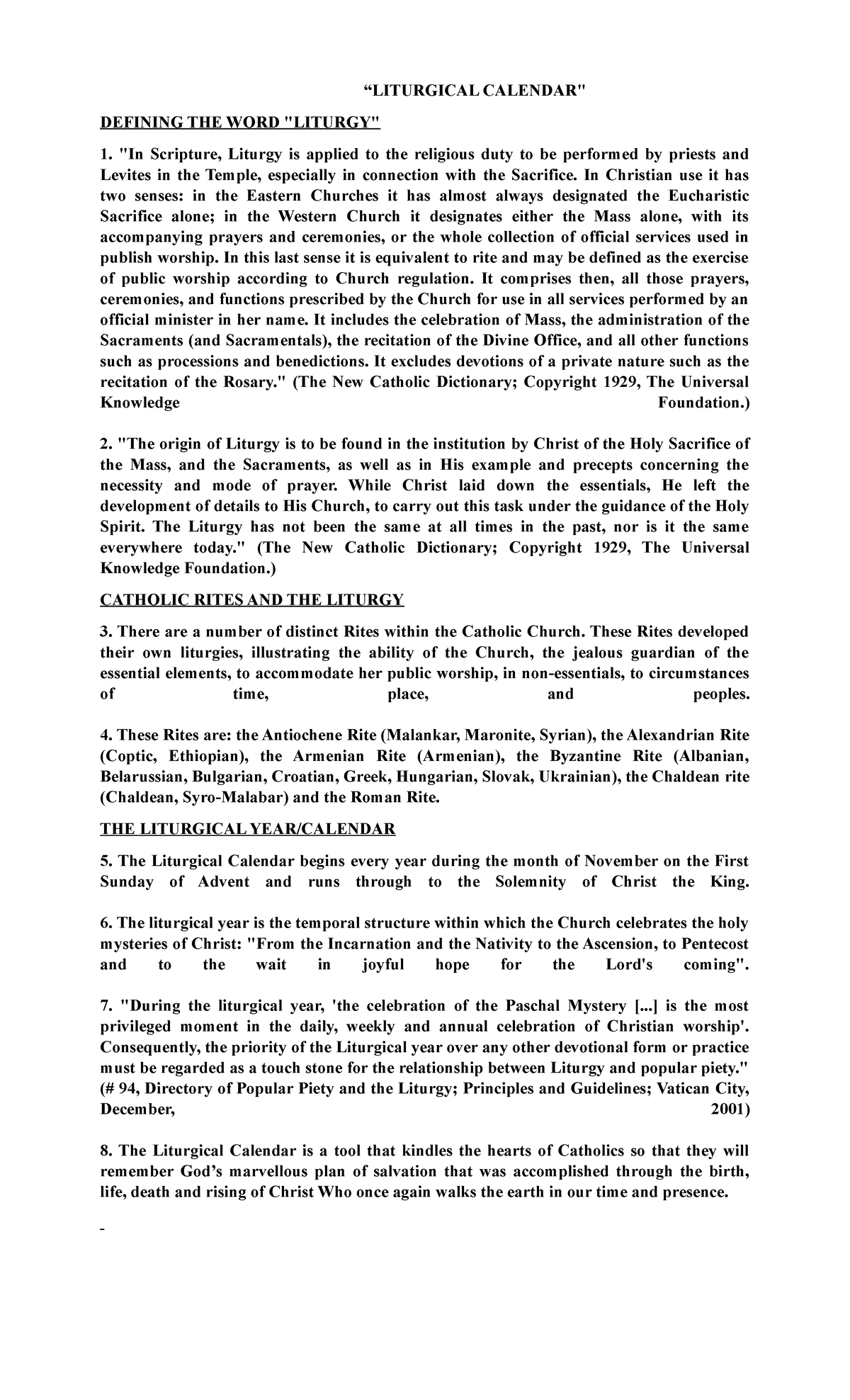Liturgical- Calendar - Theology - “LITURGICAL CALENDAR" DEFINING THE ...